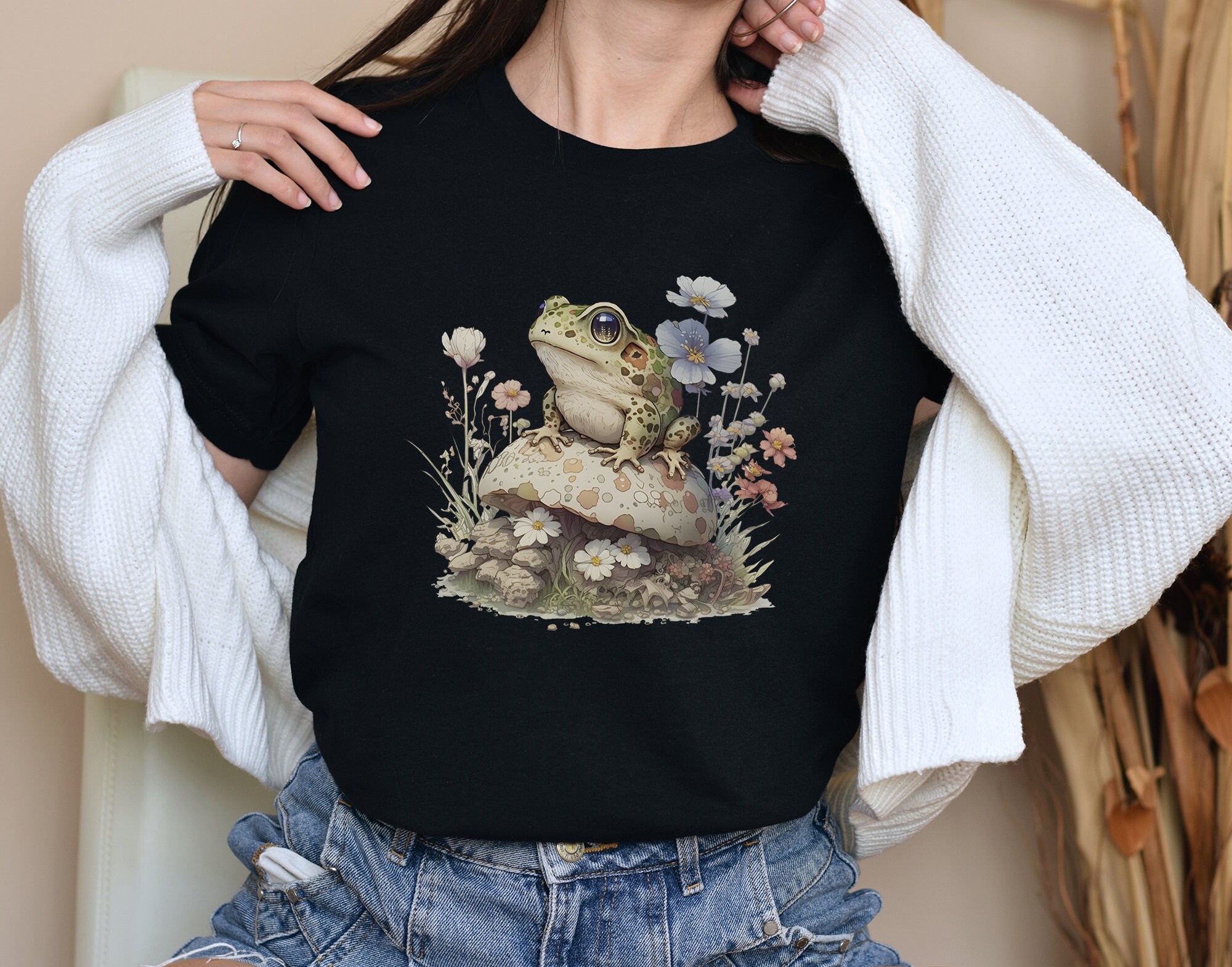 Cute Frog T-shirt, Cottagecore Tee, Forestcore, Mushrooms, Vintage ...