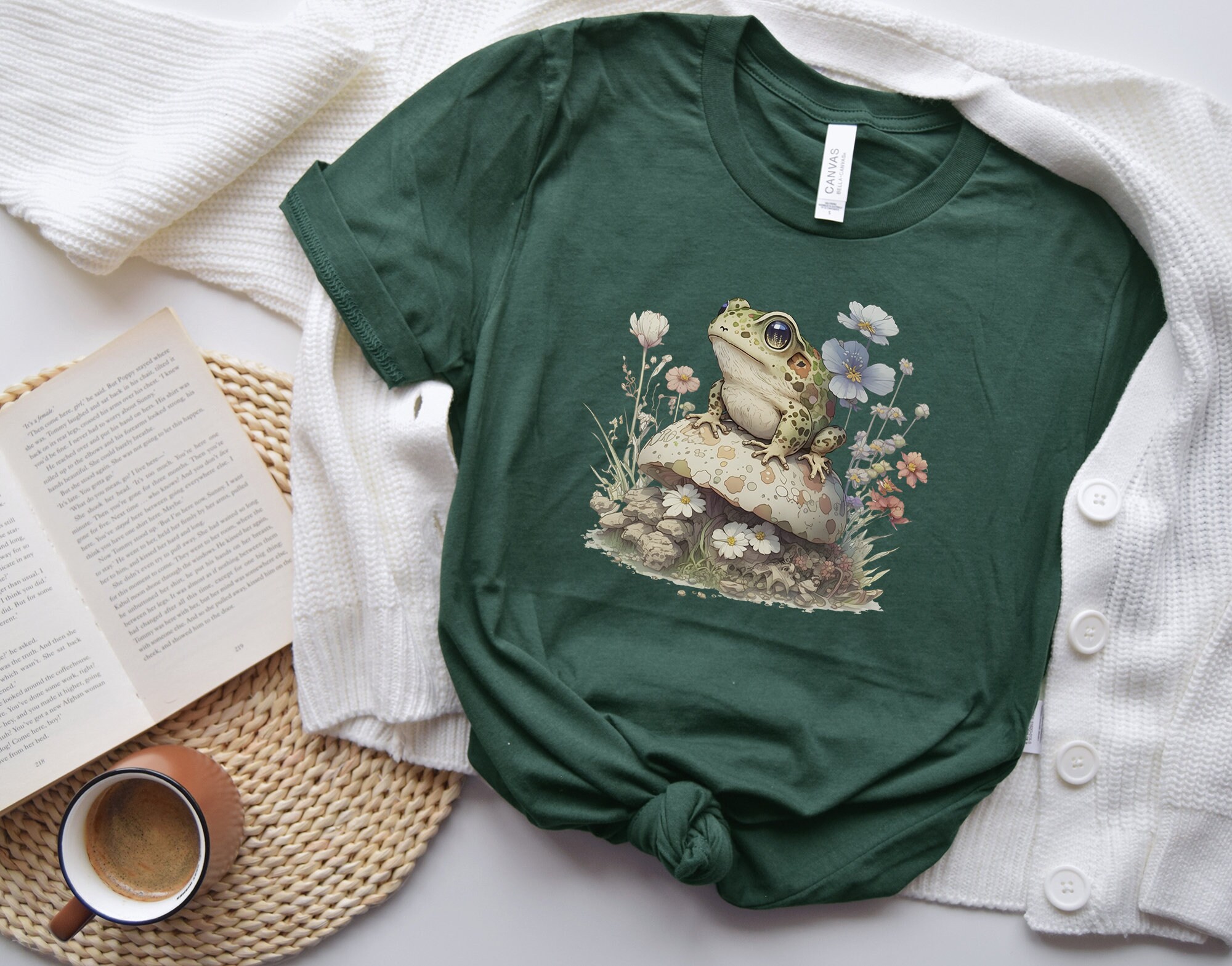 Cute Frog T-shirt, Cottagecore Tee, Forestcore, Mushrooms, Vintage ...