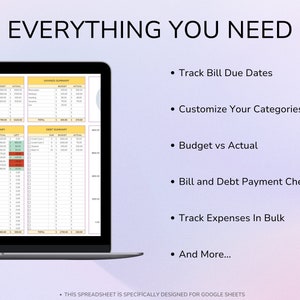 Monthly Budget Spreadsheet for Google Sheets, Budget Template, Digital ...