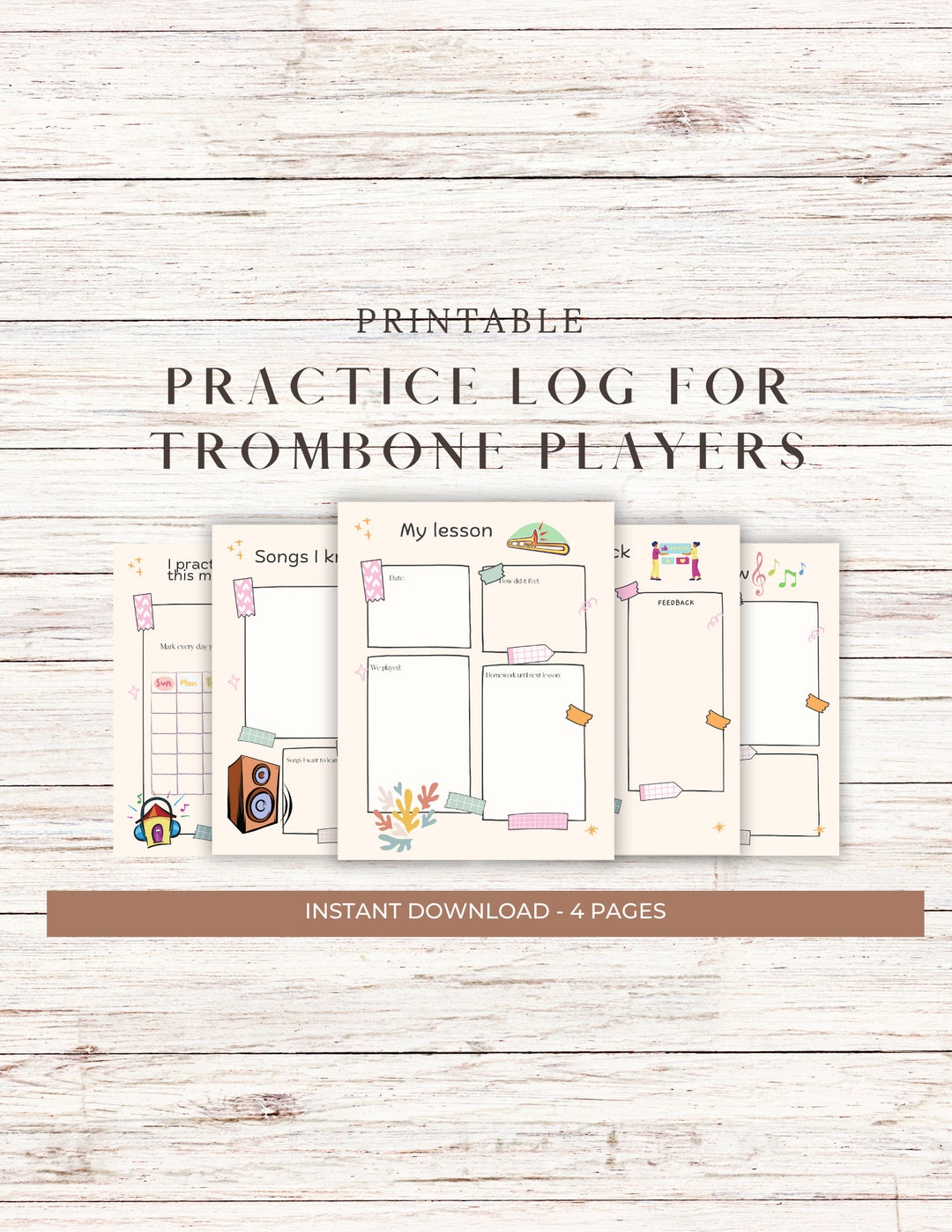 Trombone Practice Log for Kids. Printable Planner - Etsy