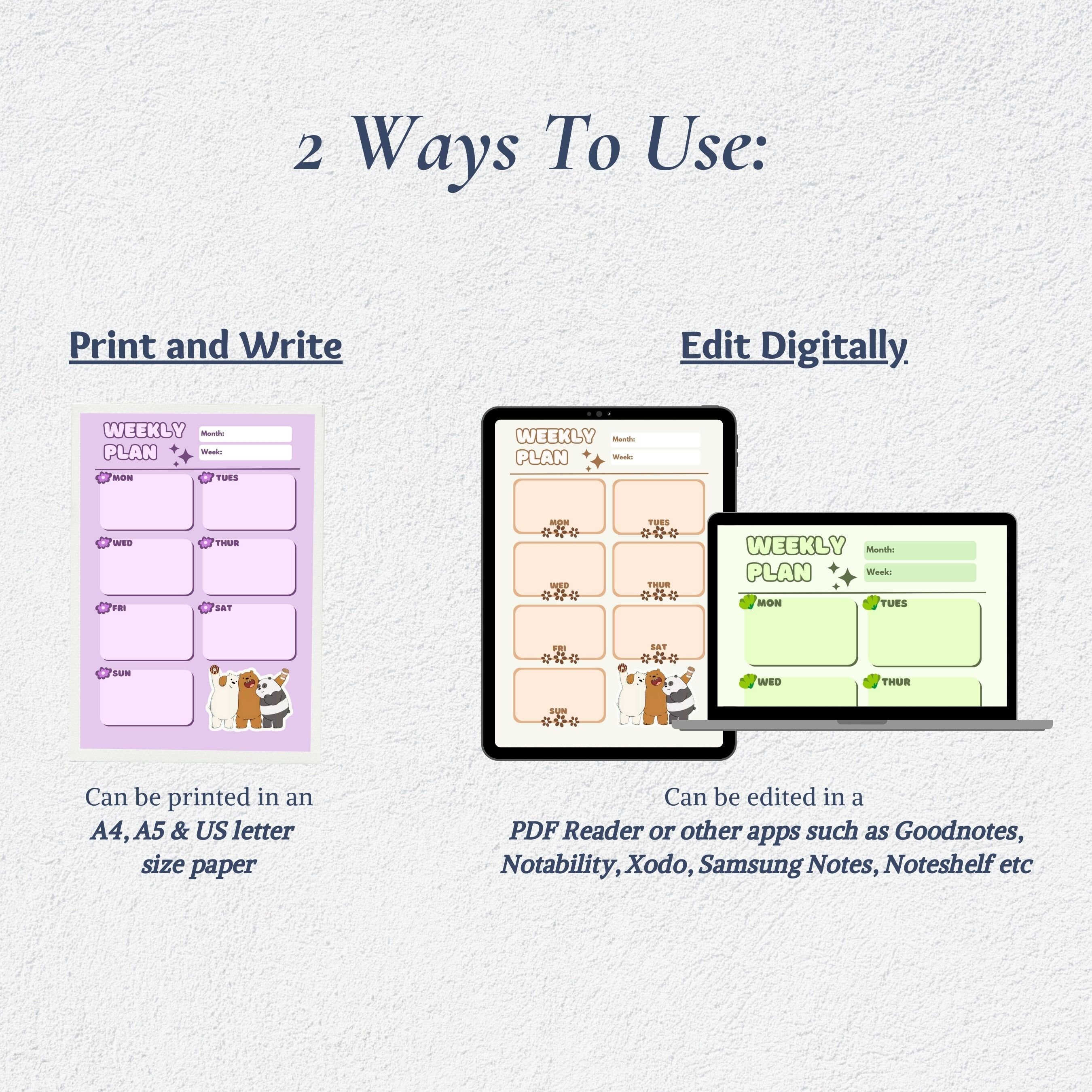 Cartoon Animation Inspired Digital Weekly Planner From We Bare Bears ...