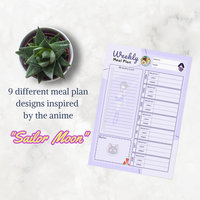 Cute Minimalist Anime Sailor Scouts Digital Weekly Meal Plan /kawaii ...