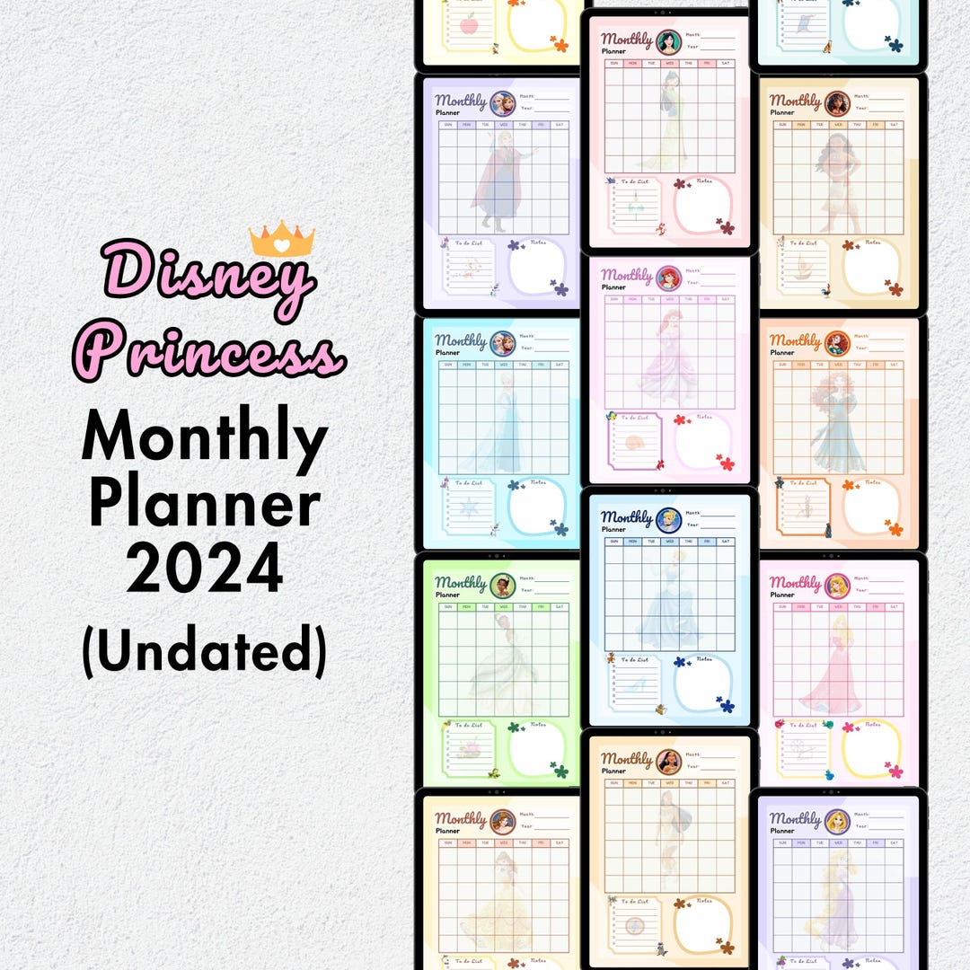 Magical Fairytale Princesses Undated Digital Monthly Planner/ Pretty ...
