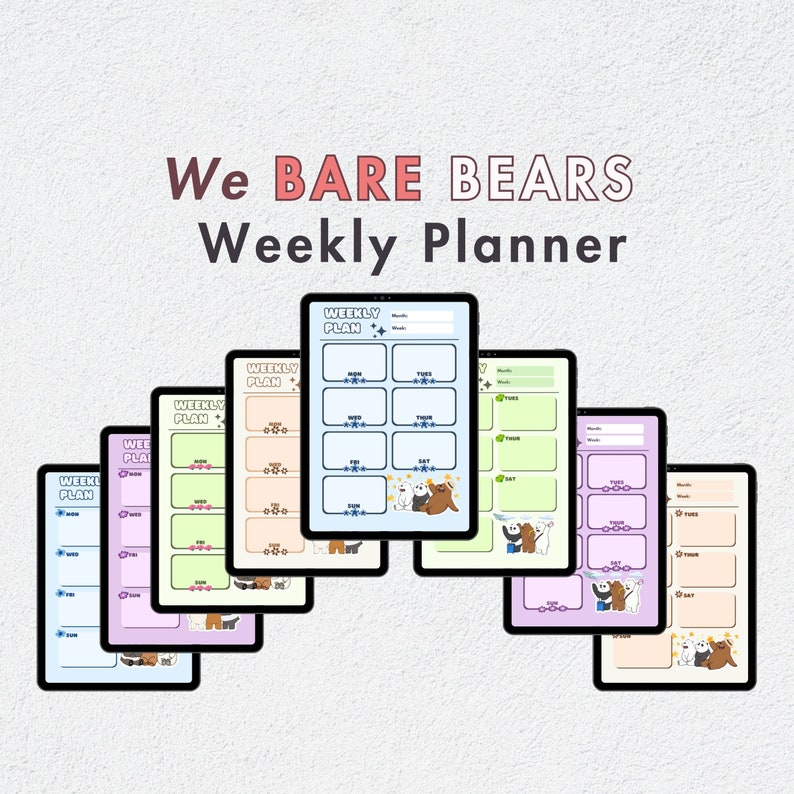 Cartoon Animation Inspired Digital Weekly Planner From We Bare Bears ...