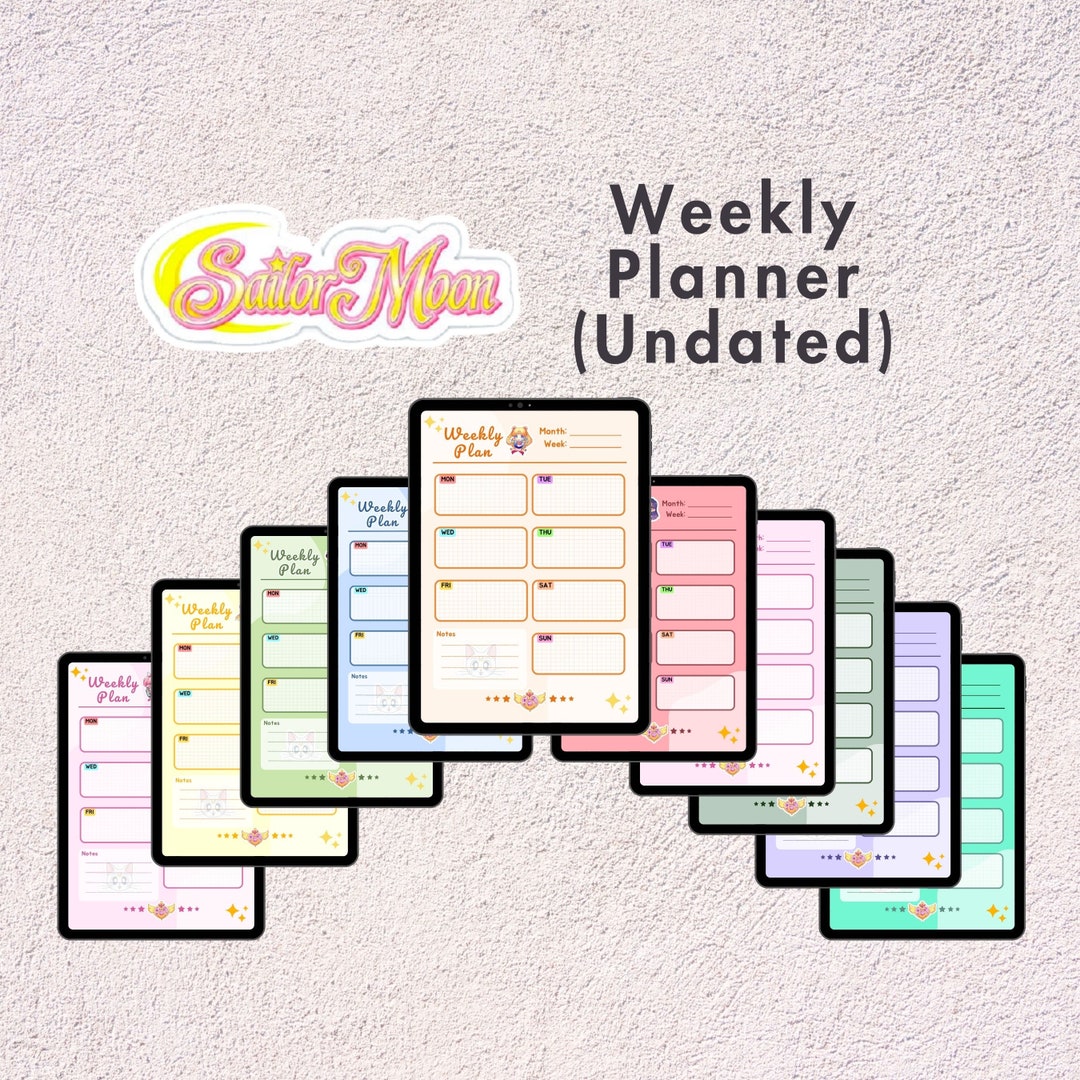 Cute Minimalist Anime Sailor Scouts Undated Digital Weekly Planner ...