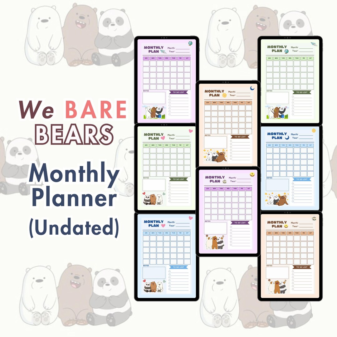 Cartoon Animation Inspired Undated Digital Monthly Planner We Bare ...