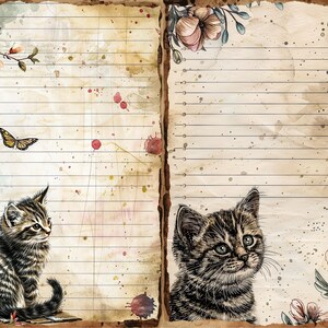 Cute Cats Junk Journal Lined Pages,watercolor Writing Paper Printable ...