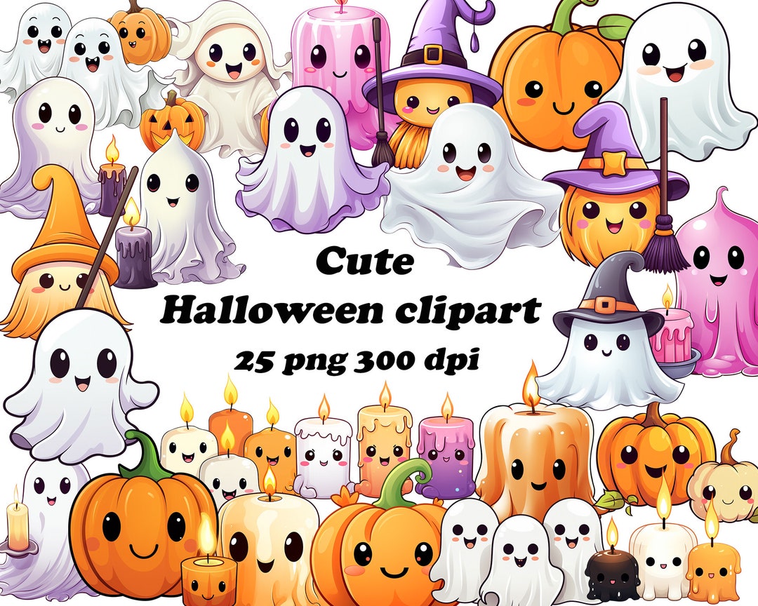 Cute Halloween Kawaii Clipart, Ghost PNG Graphics (digital Download) - Etsy
