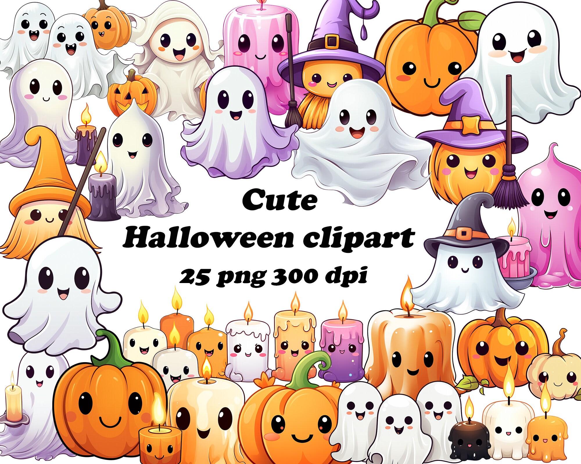 Cute Halloween Kawaii Clipart, Ghost PNG Graphics (digital Download) - Etsy