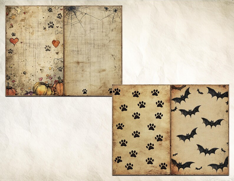 Whimsical Halloween Junk Journal Pages With Vintage Grunge Backgrounds ...
