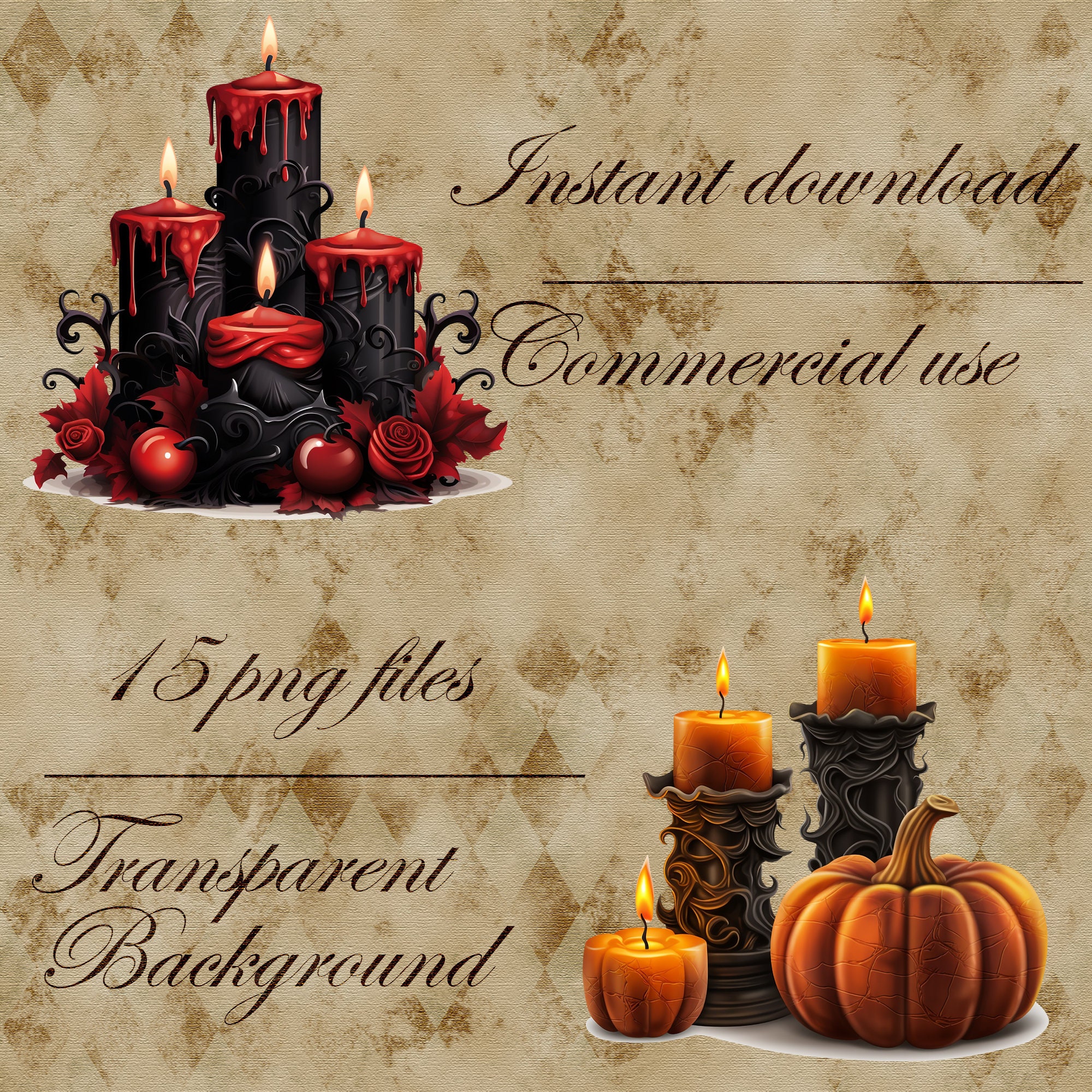 Spooky Candles Clipart, Halloween Elements for Witch Junk Journal ...