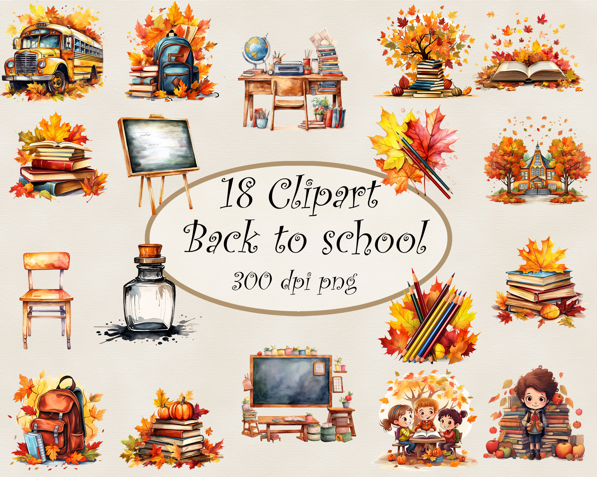 Classroom Chalkboard Clipart With School Bus Design,instant Download - Etsy