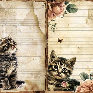Cute Cats Junk Journal Lined Pages,watercolor Writing Paper Printable ...