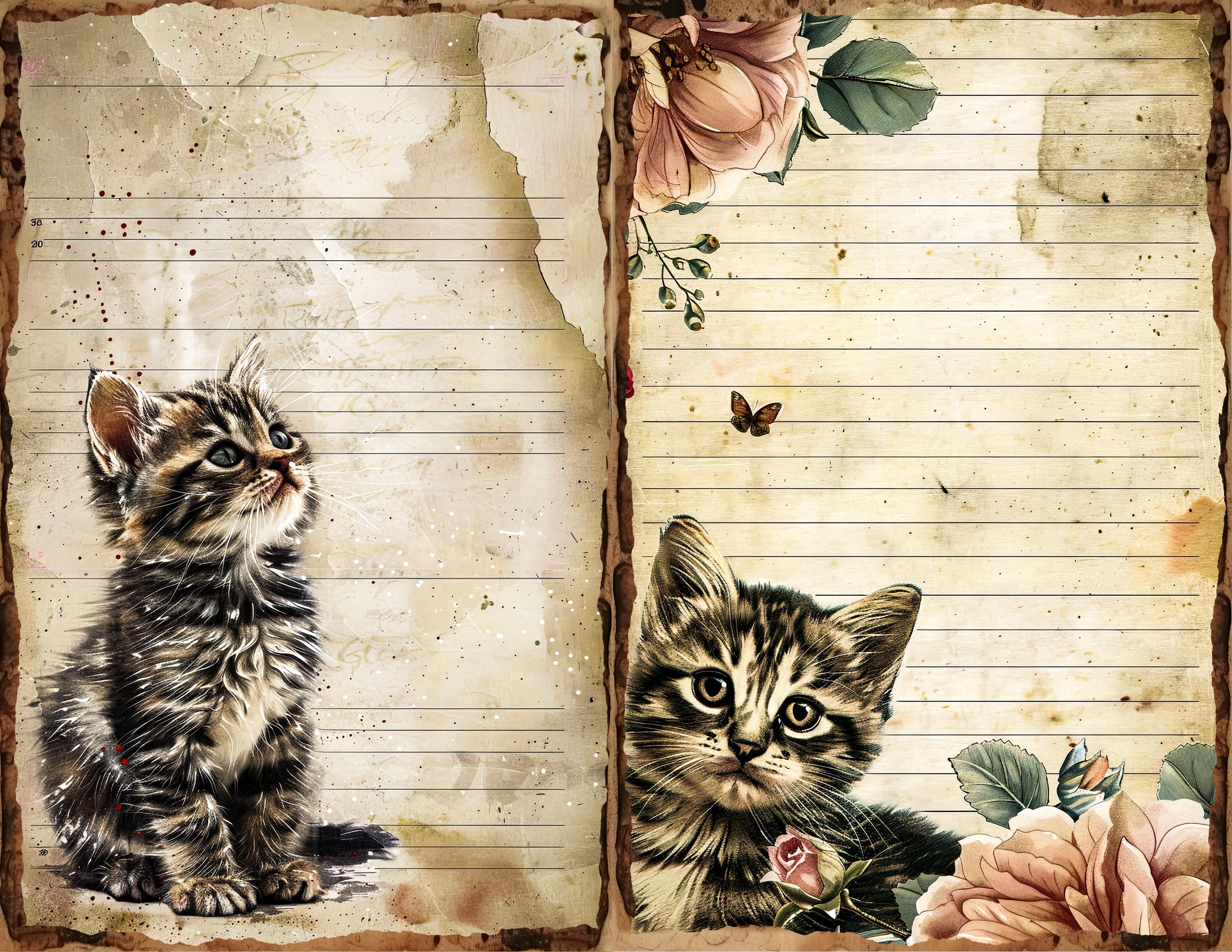 Cute Cats Junk Journal Lined Pages,watercolor Writing Paper Printable ...