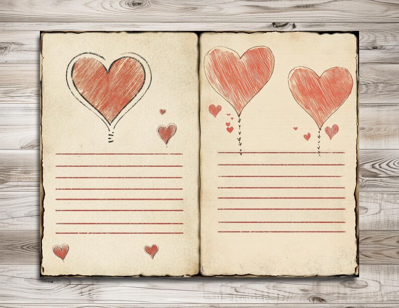 Romantic Heart Stationery, Vintage Love Letter Paper (digital Download ...