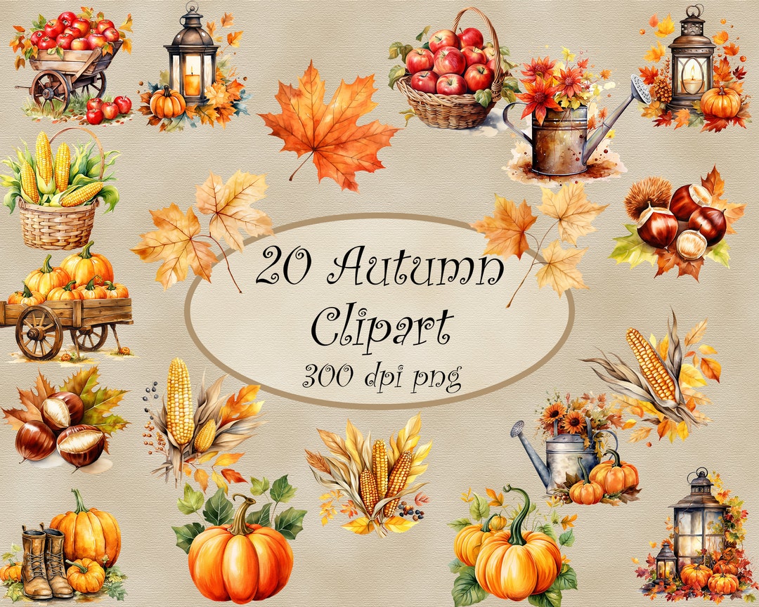 Watercolor Fall Decor Clipart, Watercolor Autumn, Autumn Leaves, Cob ...