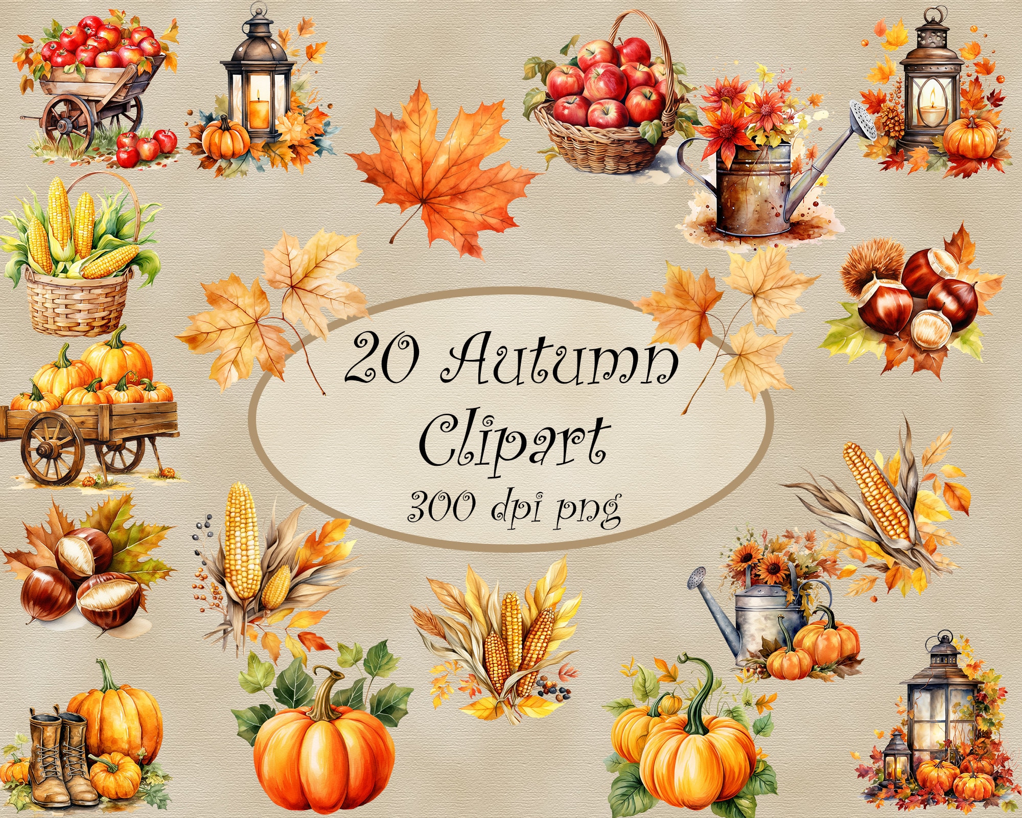 Watercolor Fall Decor Clipart, Watercolor Autumn, Autumn Leaves, Cob ...