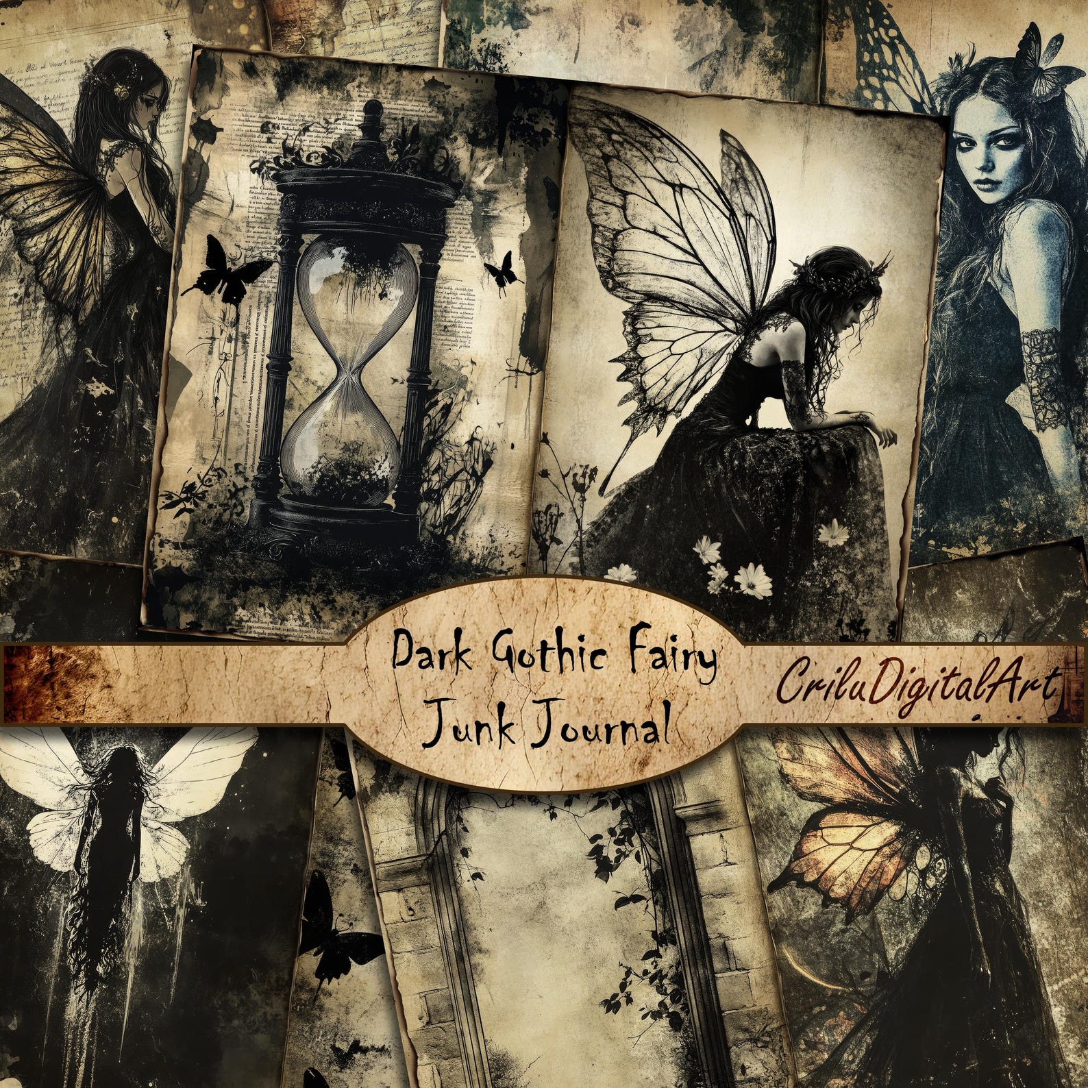 Dark Gothic Fairy Junk Journal Pages, Grunge Fantasy Digital Paper ...