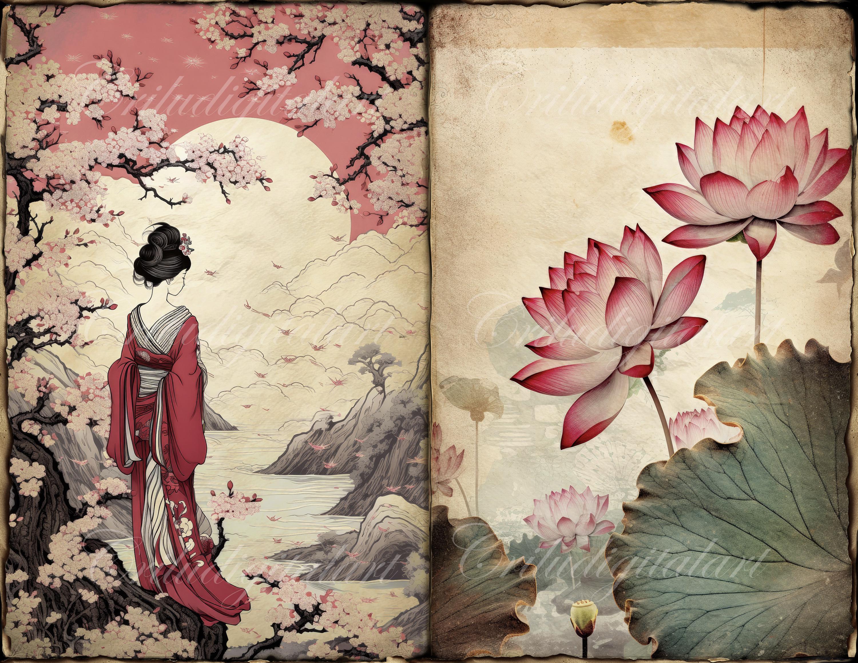 Vintage Japanese Junk Journal Printable, Asian Digital Scrapbook Pages ...