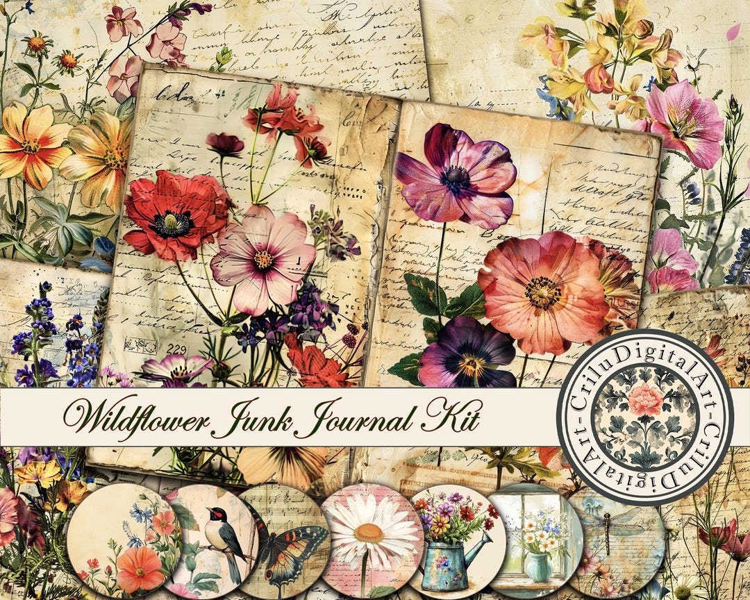 Junk Journal Kit | Wildflower Insert | Printable Flower Paper | Floral ...