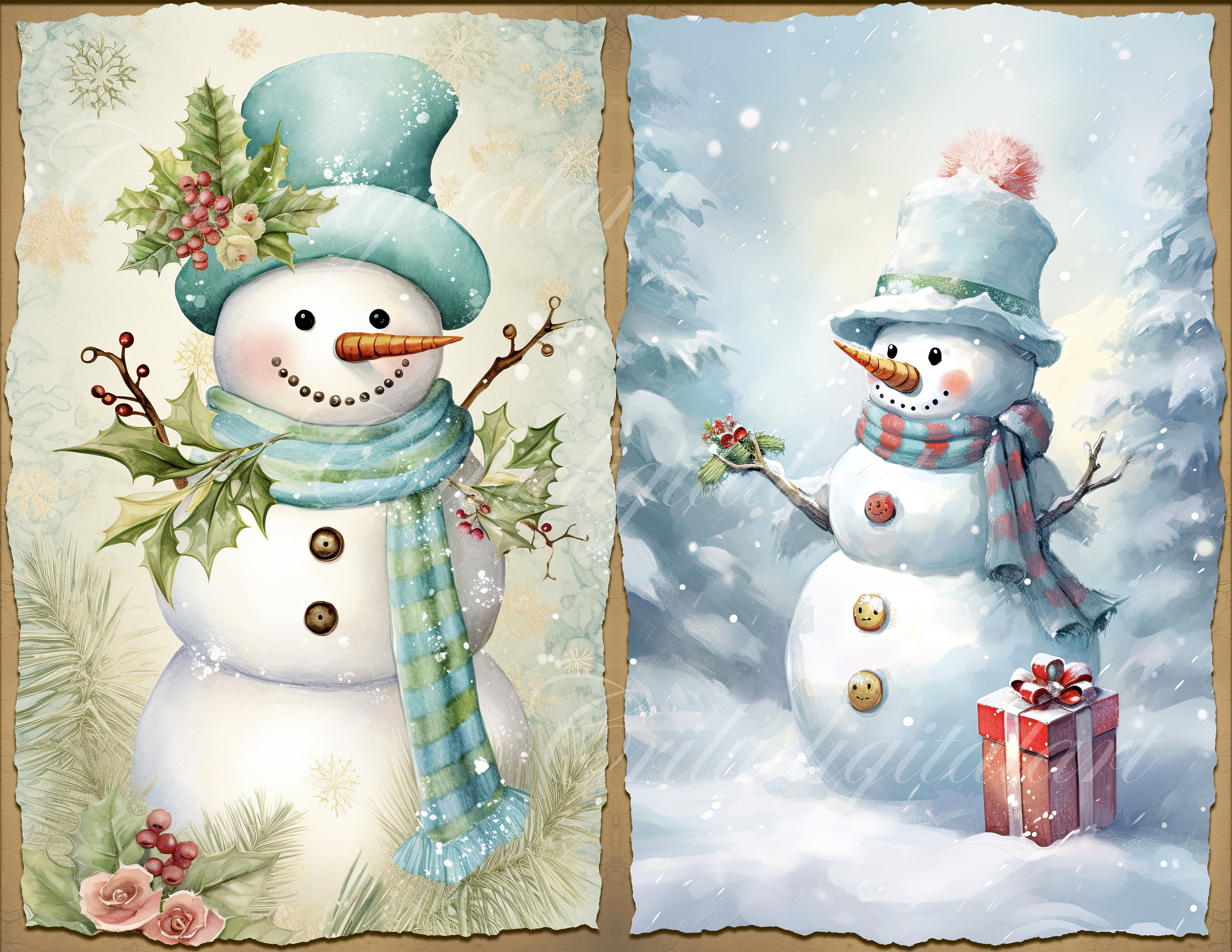 Christmas Snowman Junk Journal Kit, Winter Scrapbook Paper (digital ...