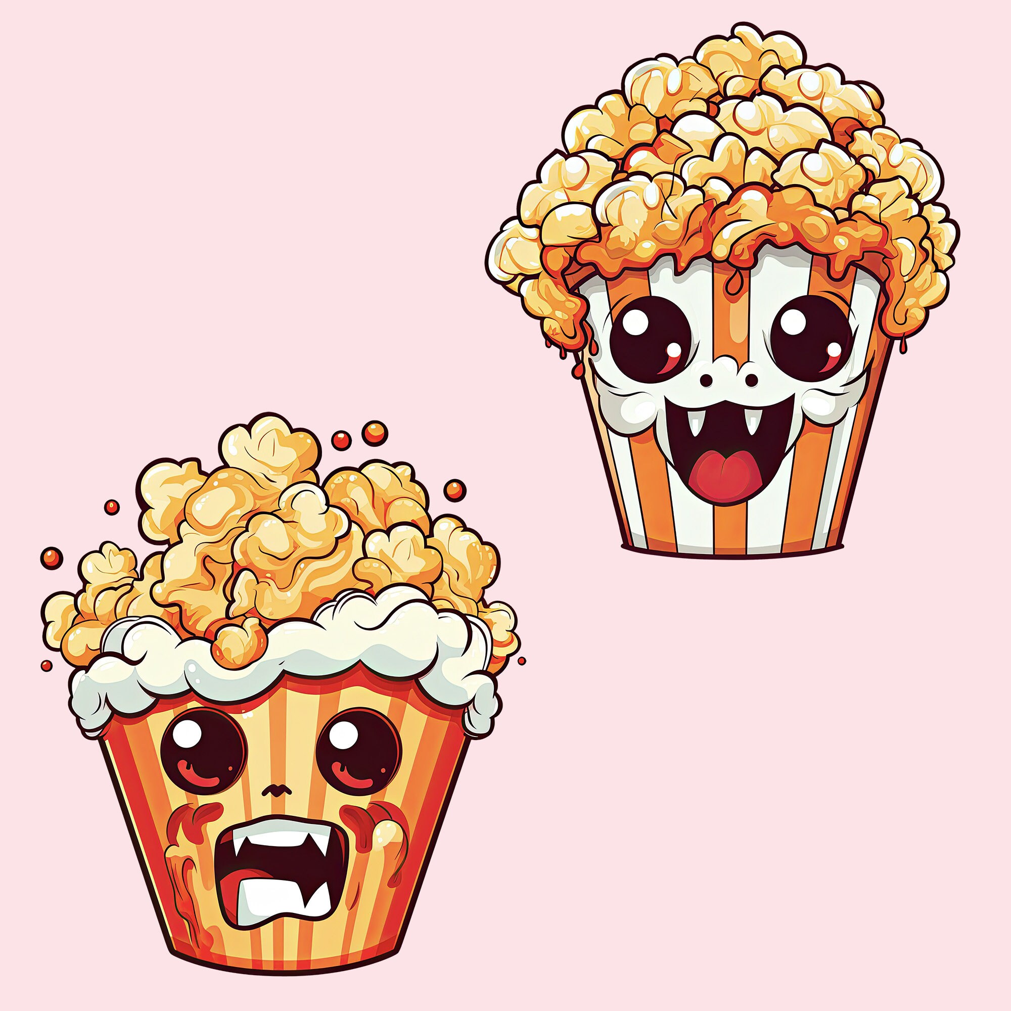Halloween Kawaii Popcorn Scary Popcorn Clipart Frightening - Etsy
