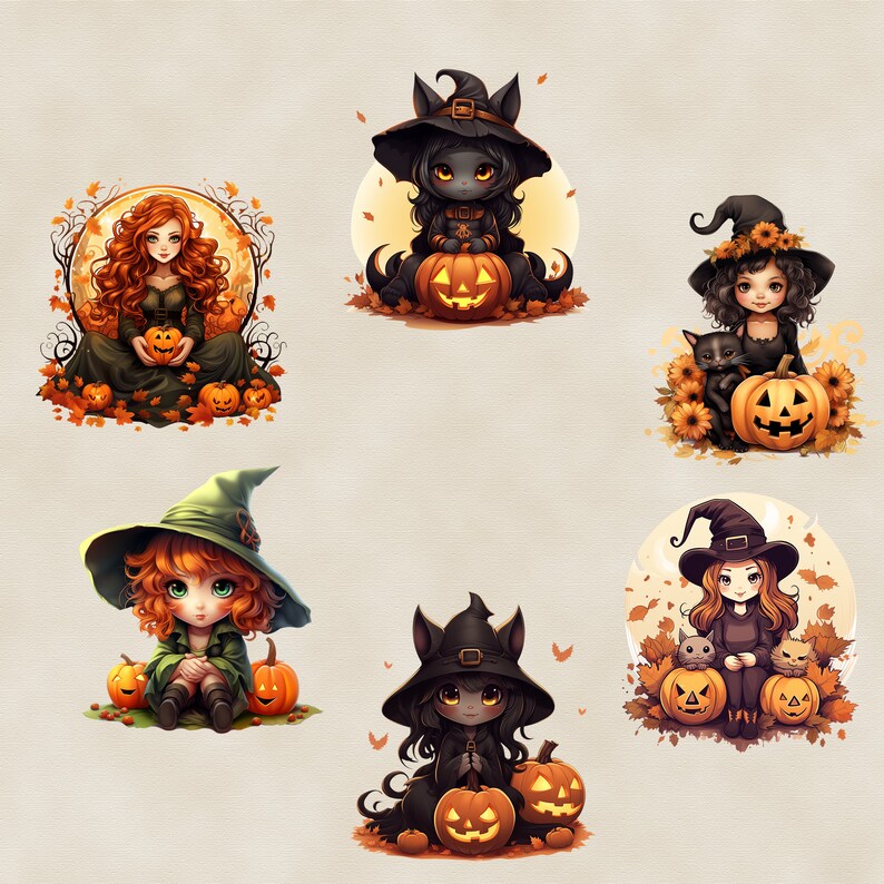 Cute Witch Clipart, Halloween Graphics, Junk Journal (digital Download ...
