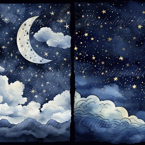 Night Sky Junk Journal Pages - Moon, Stars, and Mystical Castles in ...