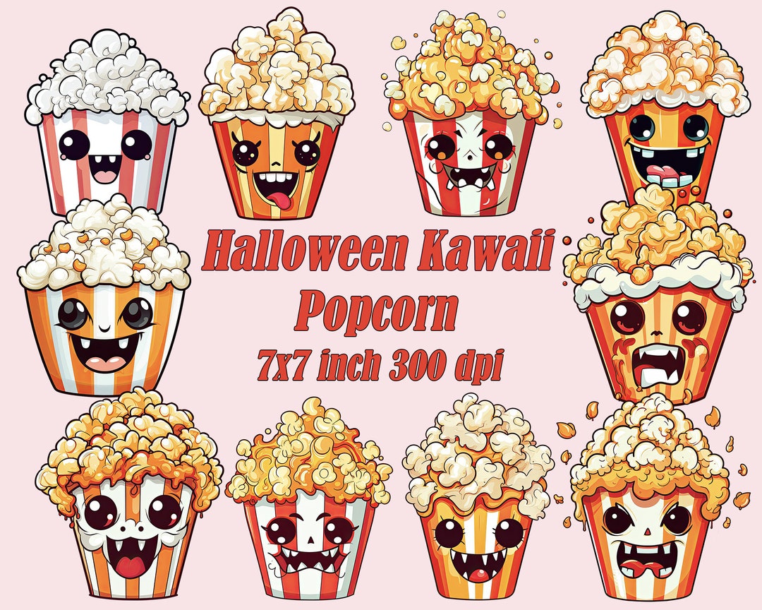 Halloween Kawaii Popcorn Scary Popcorn Clipart Frightening - Etsy