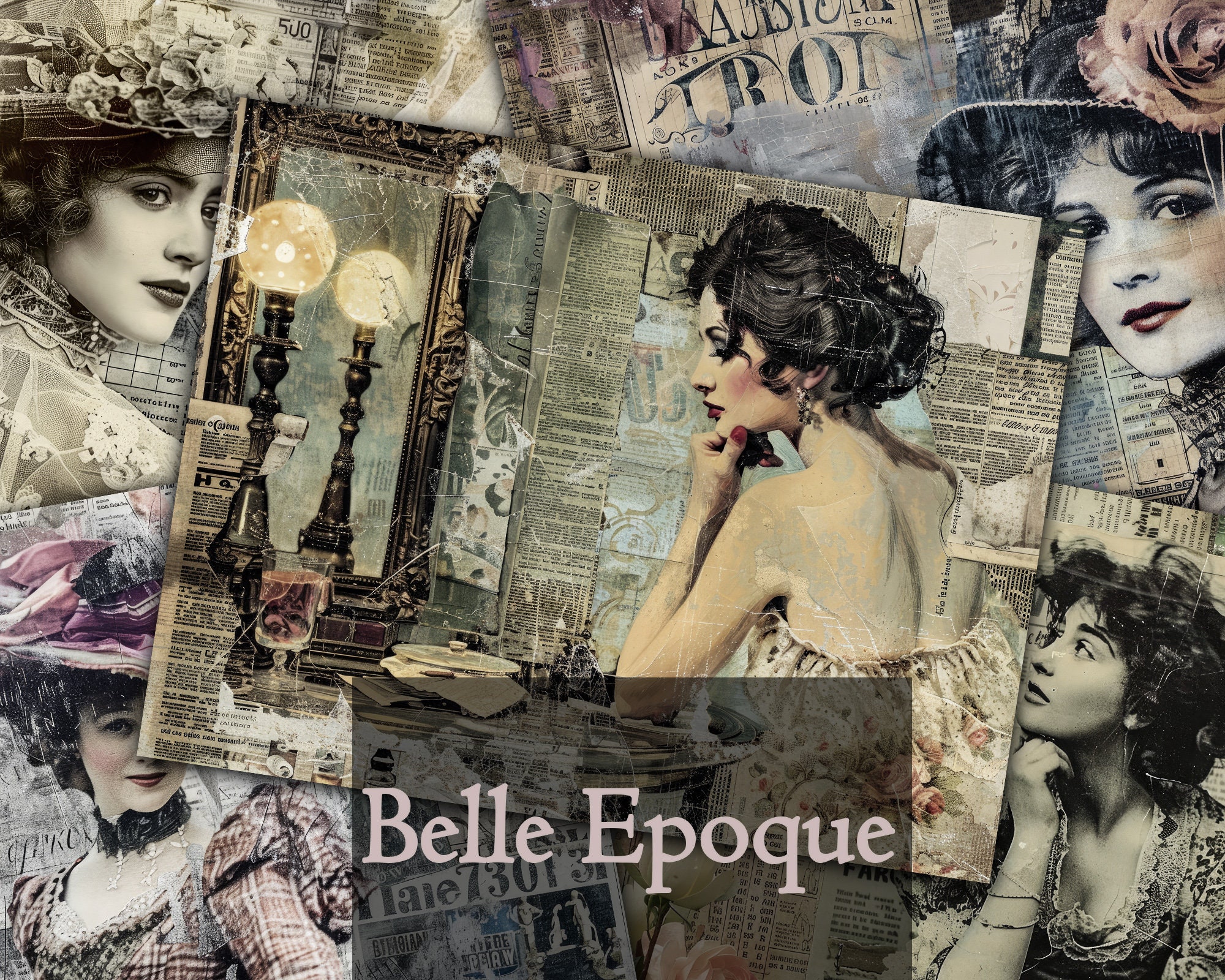 Belle Epoque Fashion Digital Paper Backdrop for Vintage Junk Journal ...