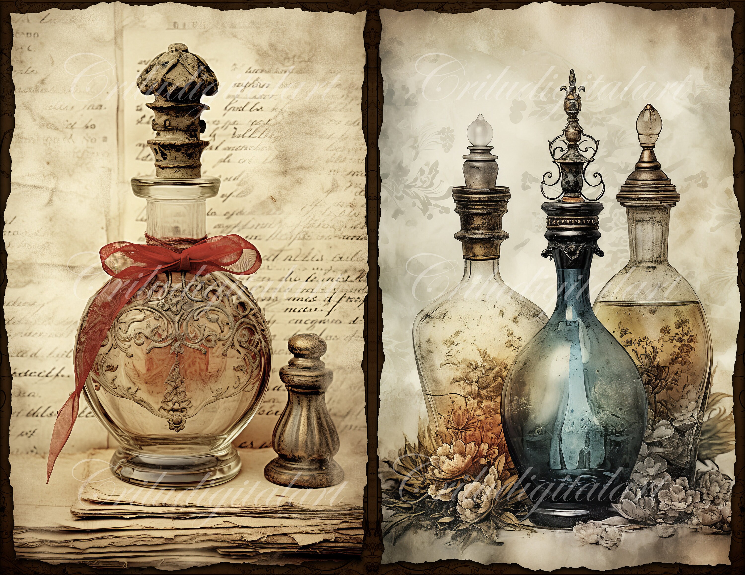 Victorian Perfume Bottles Junk Journal Pages: Antique Scent Ephemera ...