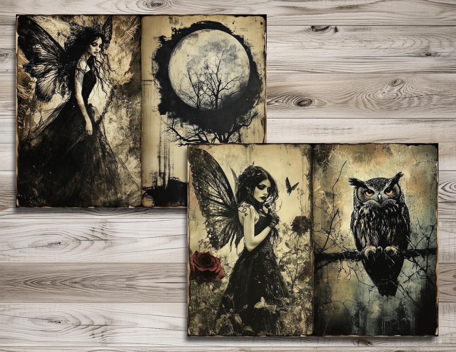 Dark Gothic Fairy Junk Journal Pages, Grunge Fantasy Digital Paper ...