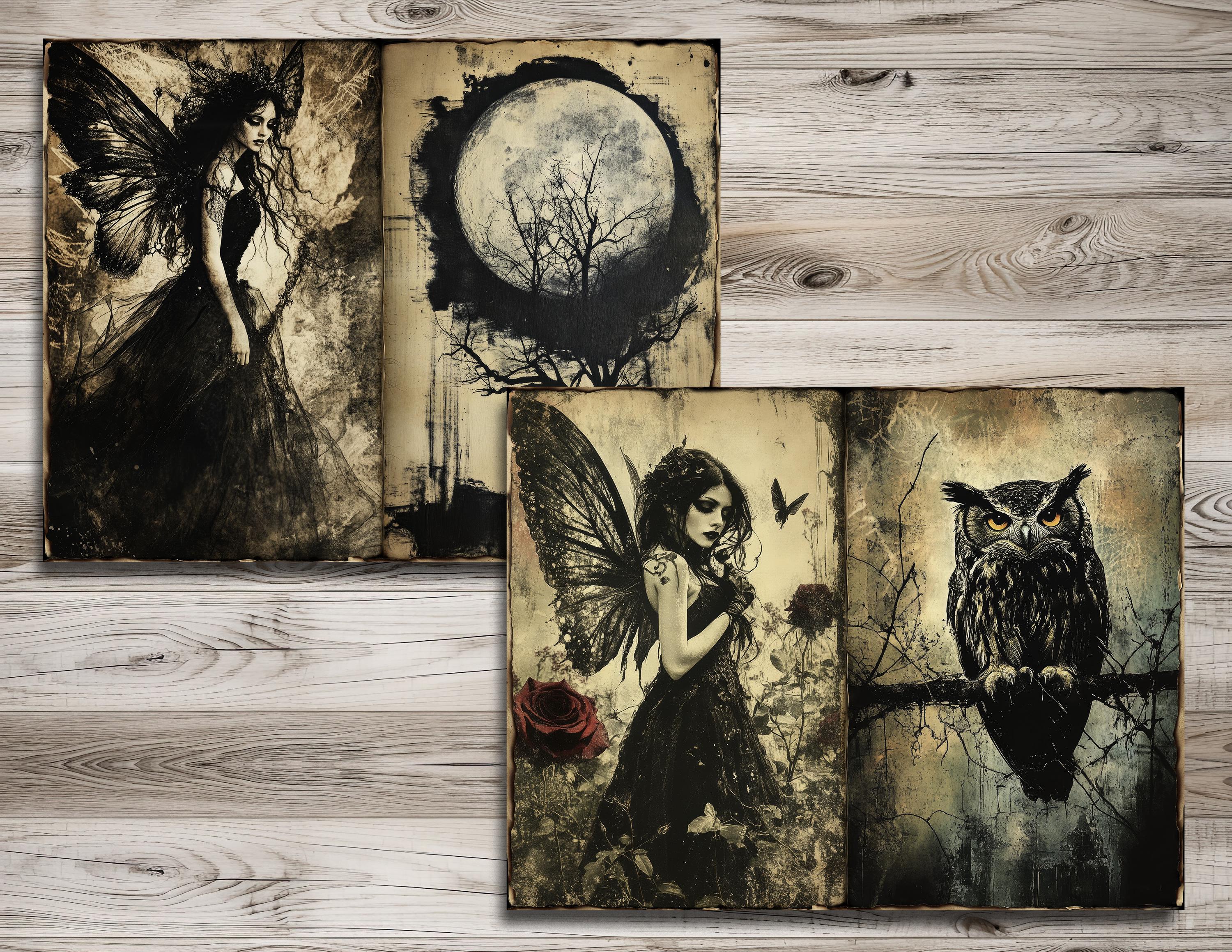Dark Gothic Fairy Junk Journal Pages, Grunge Fantasy Digital Paper ...