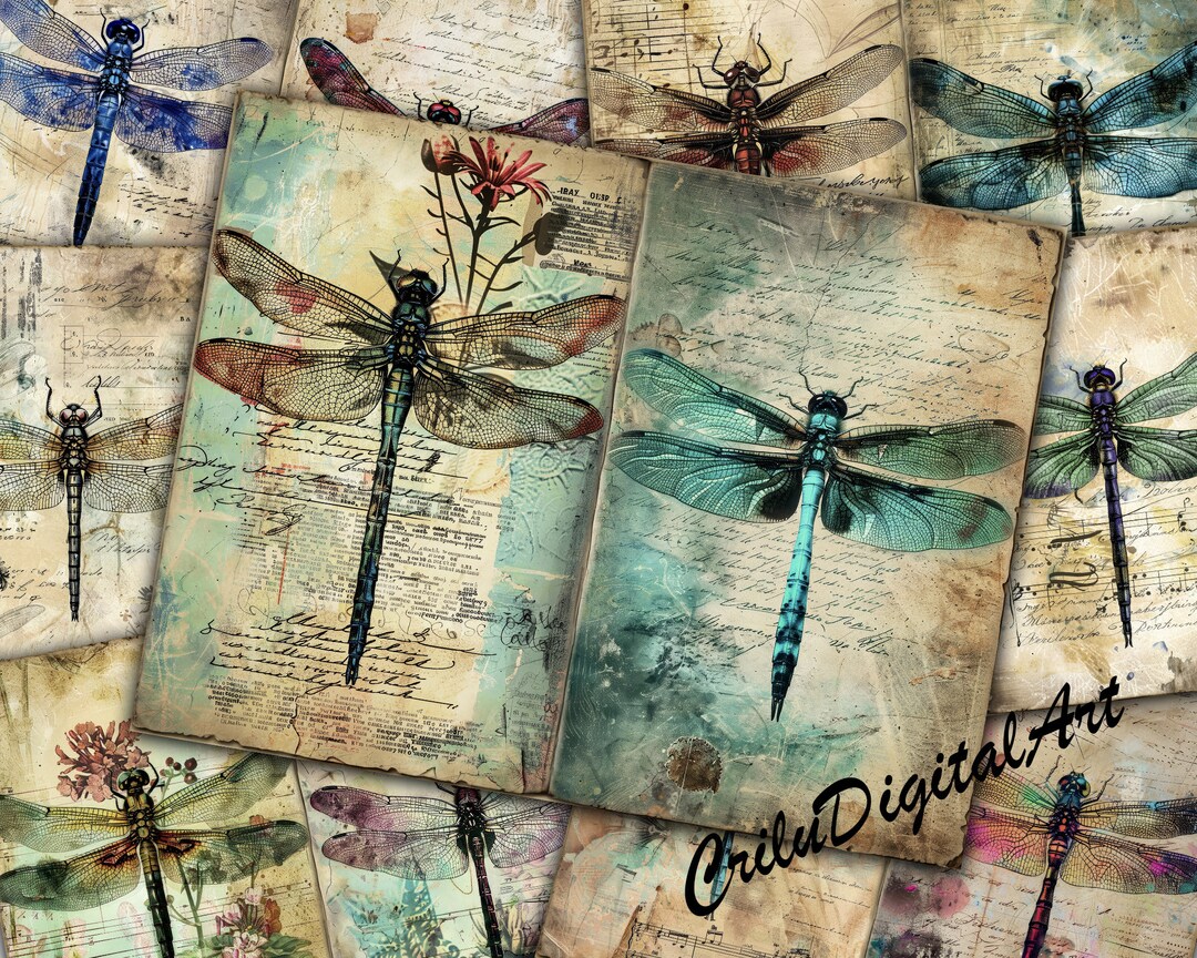 Dragonfly Junk Journal Folio,insect Journal Insert,fauna Digital Kits ...