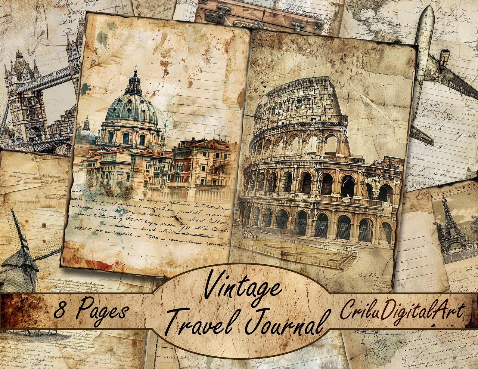 Vintage Travel Junk Journal Pages,travelers Notebook Journal Insert ...