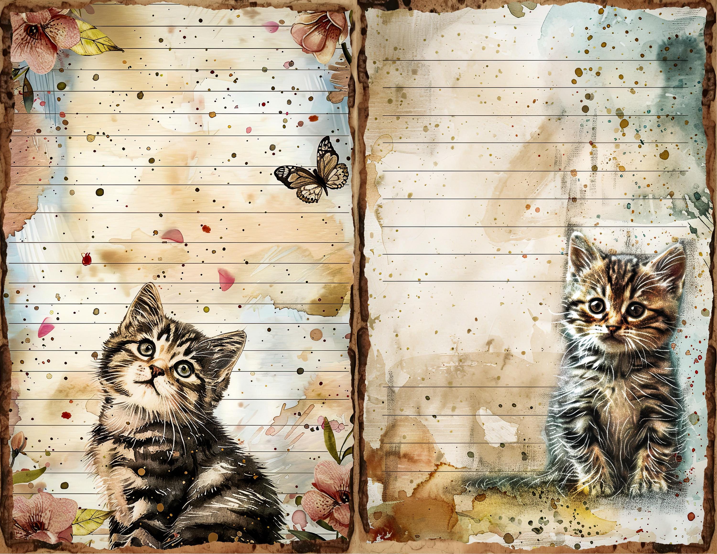 Cute Cats Junk Journal Lined Pages,watercolor Writing Paper Printable ...