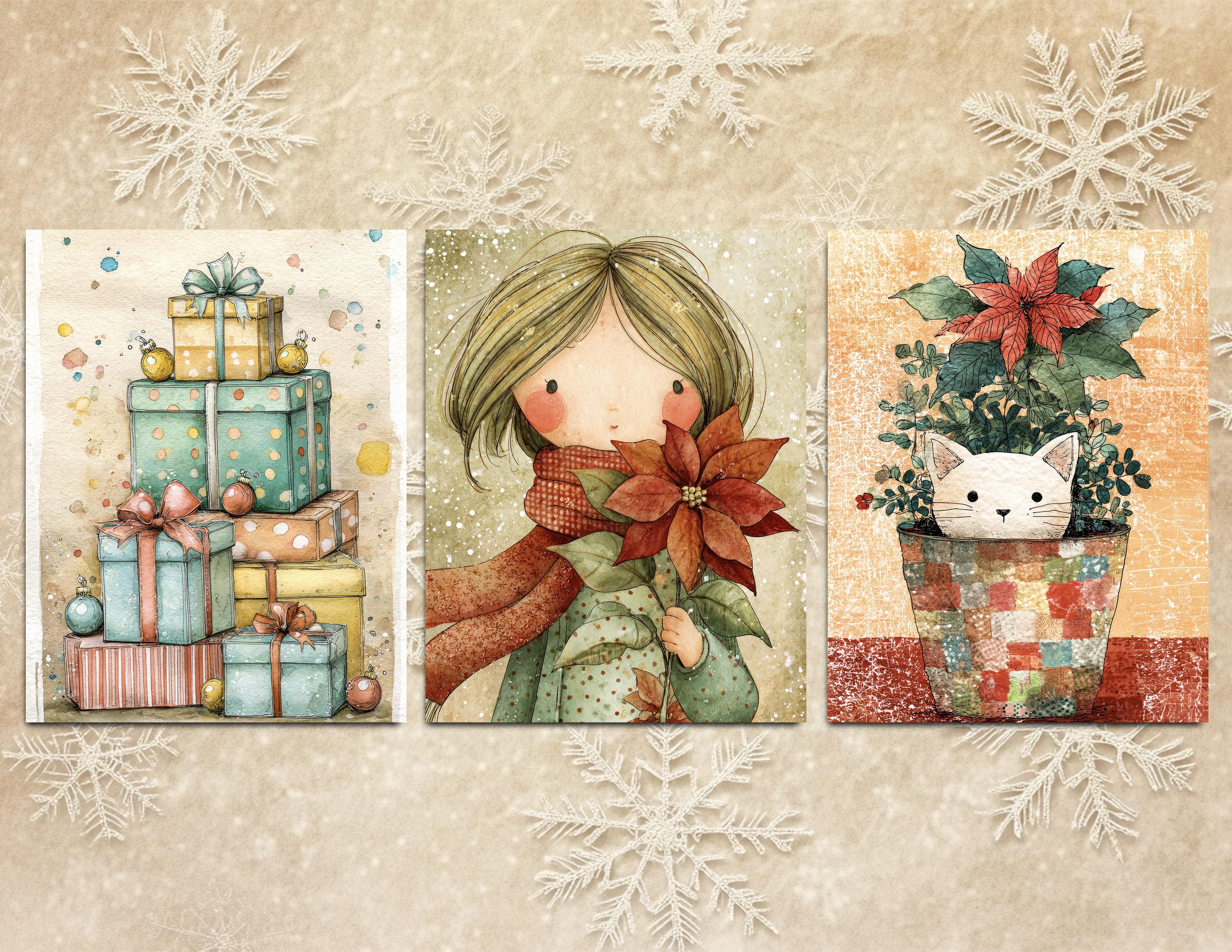 Whimsical Christmas Junk Journal Kit: Watercolor Xmas Ephemera (digital ...