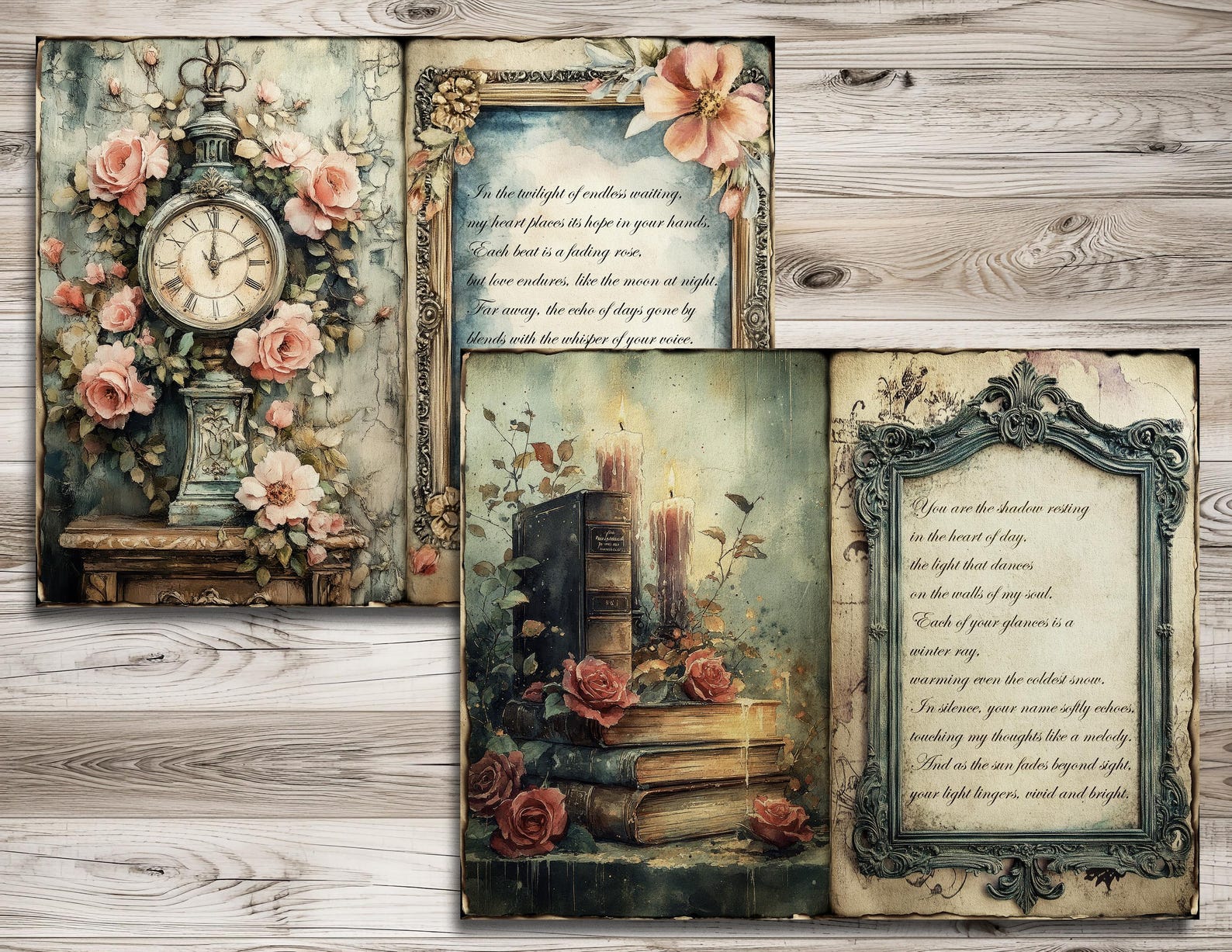 Romantic Vintage Poetry Junk Journal Pages, Antique Style Love Poems ...