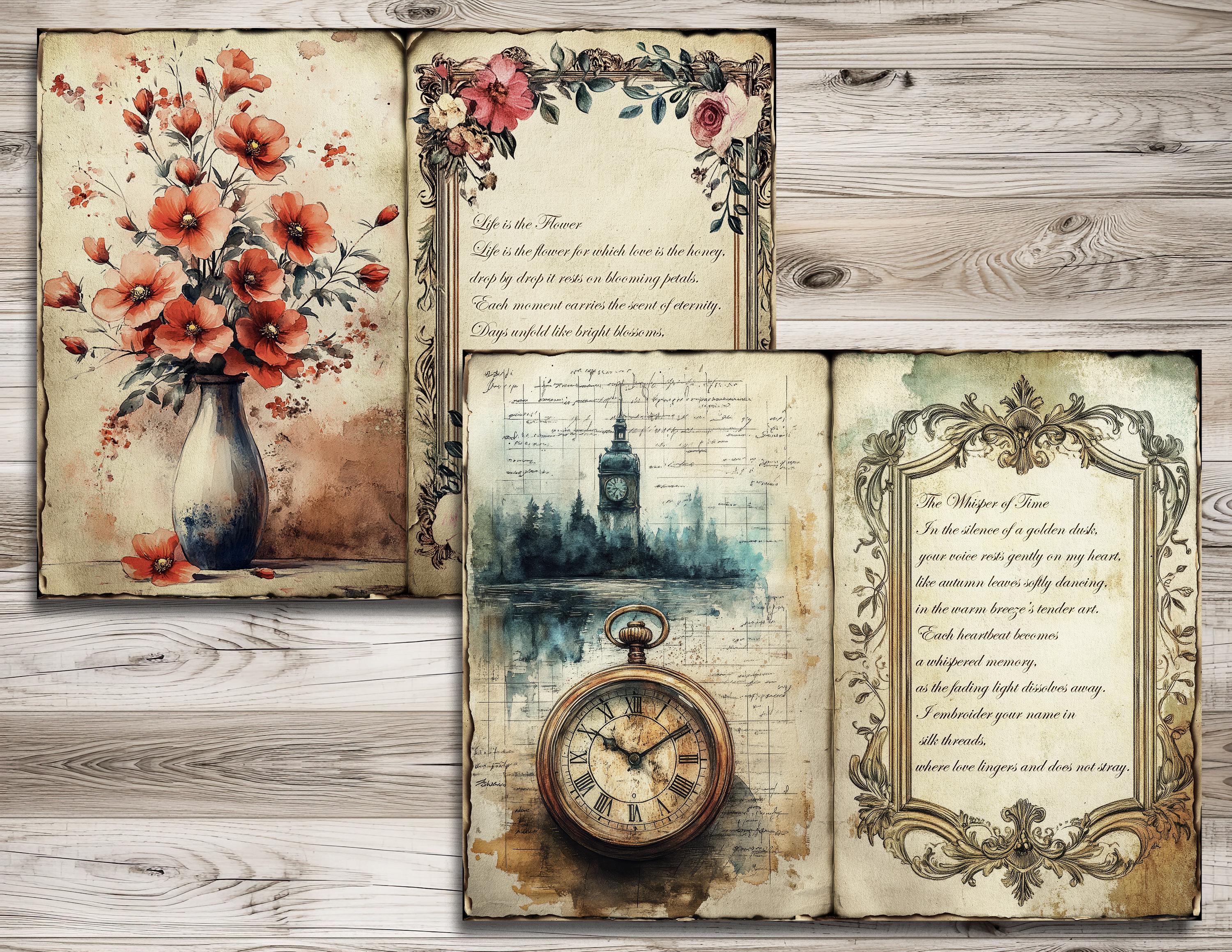 Romantic Vintage Poetry Junk Journal Pages, Antique Style Love Poems ...