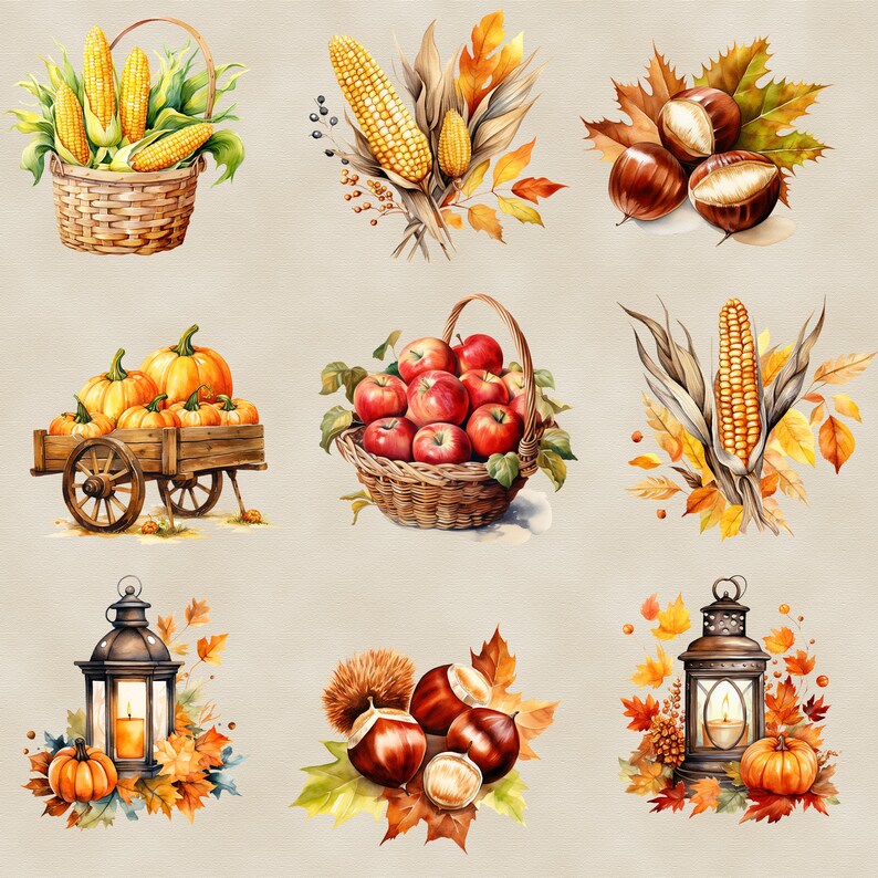 Watercolor Fall Decor Clipart, Watercolor Autumn, Autumn Leaves, Cob ...