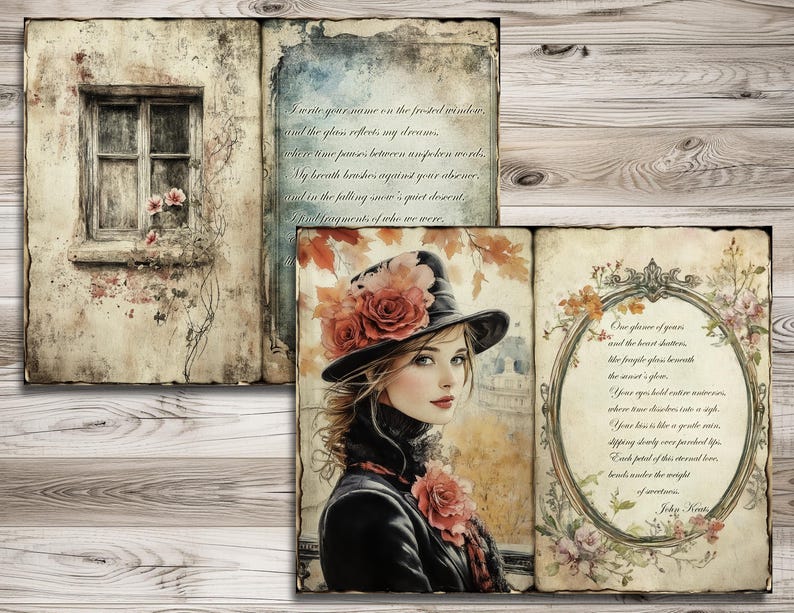 Romantic Vintage Poetry Junk Journal Pages, Antique Style Love Poems ...
