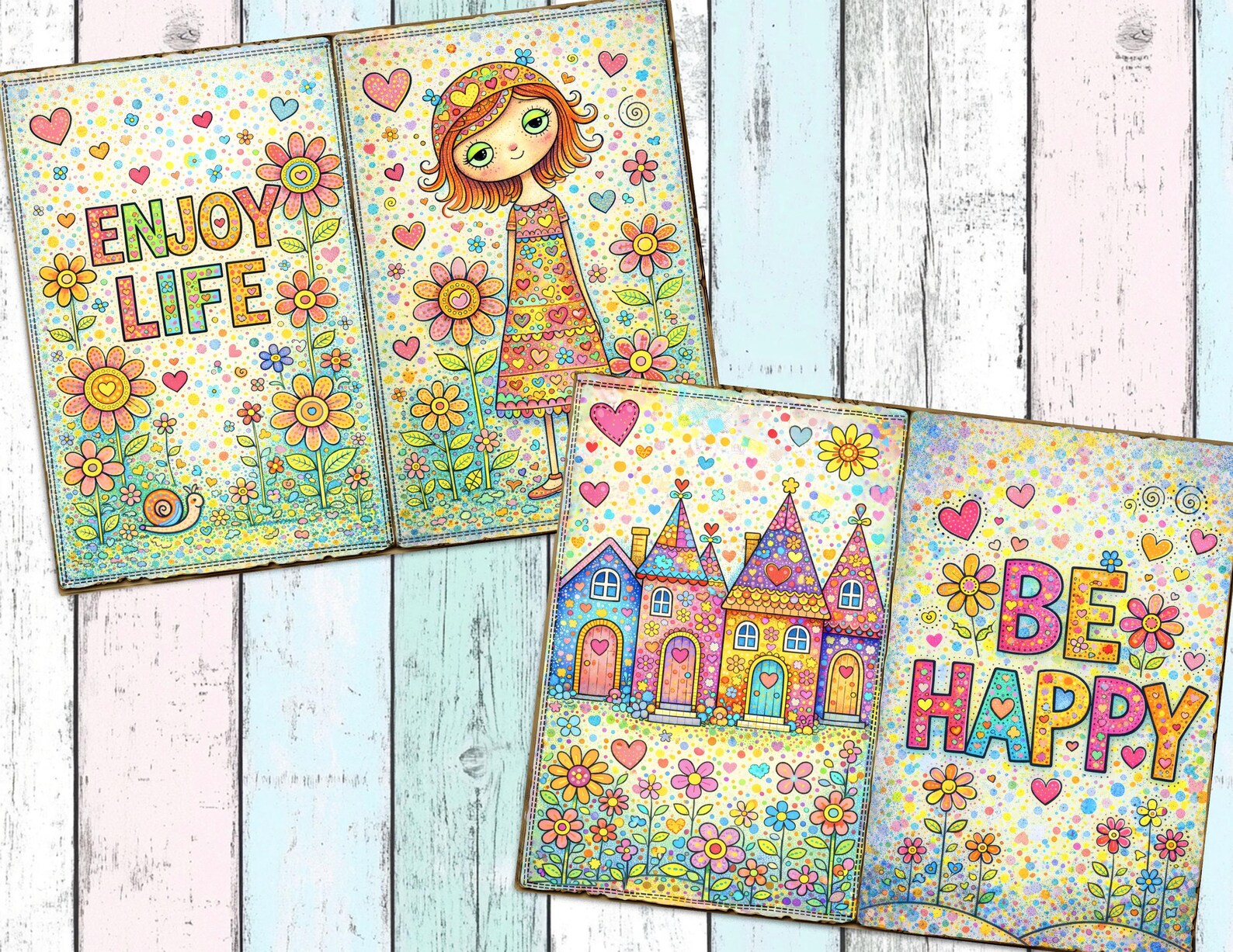 Colorful Printable Junk Journal Pages Kit With Kawaii Animals Flowers ...