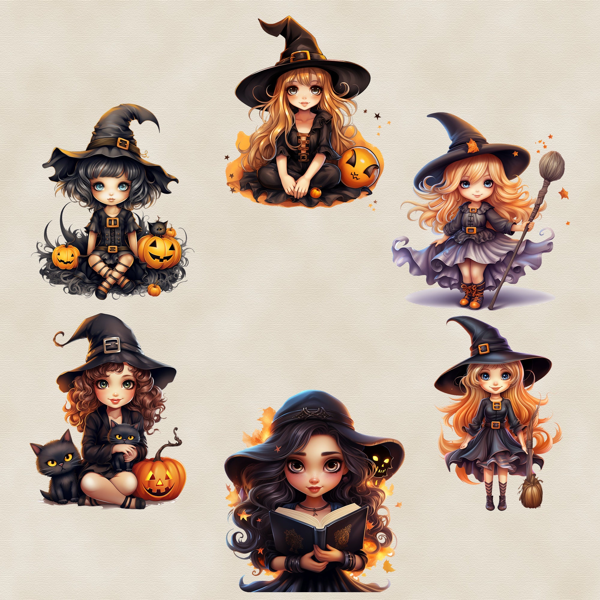 Witches Clipart, Halloween Graphics for Witch Junk Journal, Halloween ...