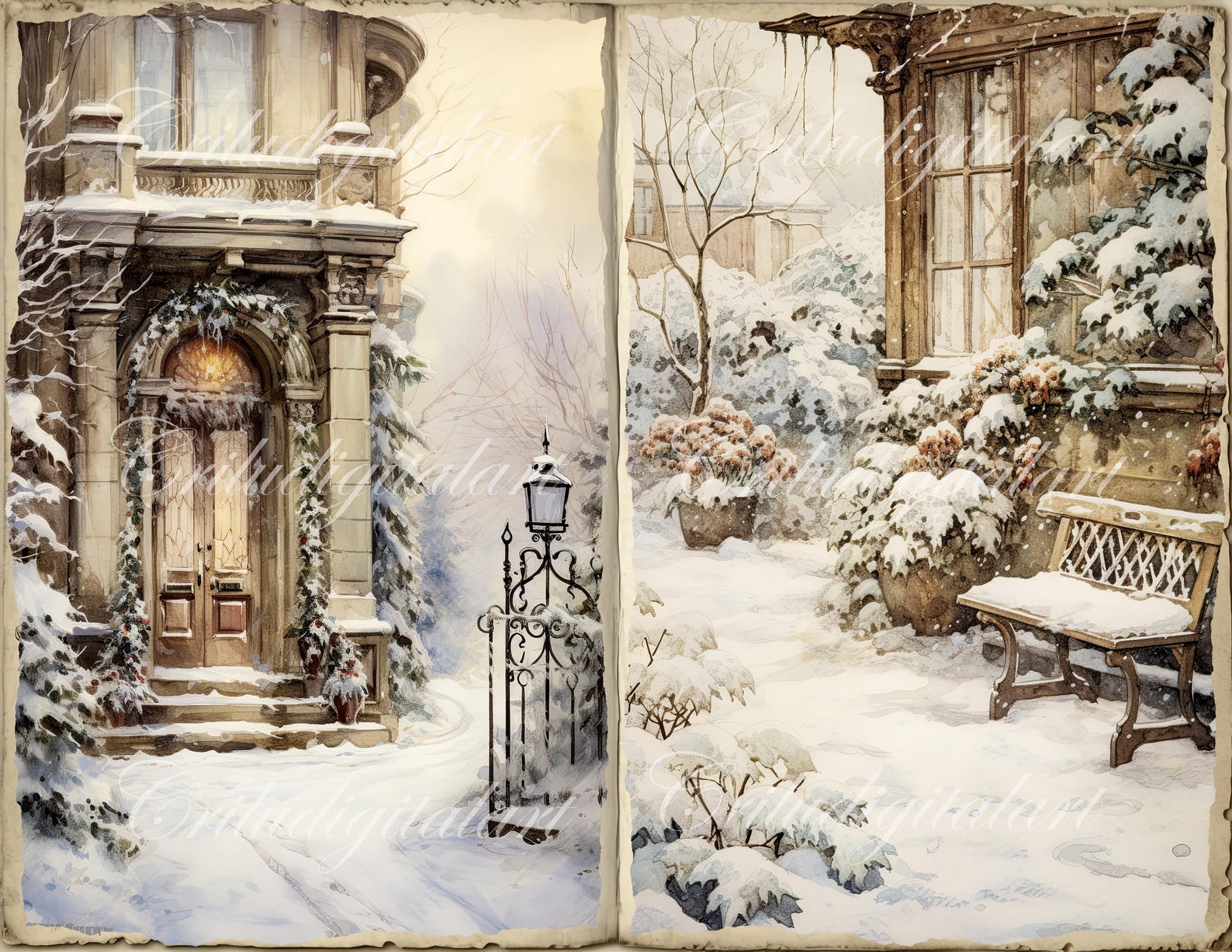 Victorian Winter Junk Journal Pages, Snowy Background Inserts, Winter ...