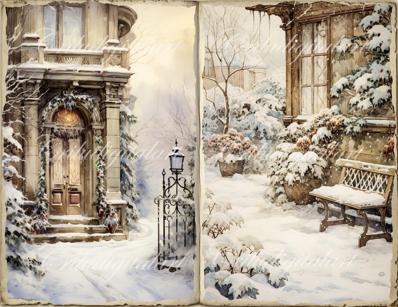 Victorian Winter Junk Journal Pages, Snowy Background Inserts, Winter ...