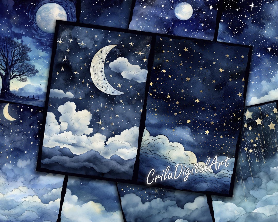 Night Sky Junk Journal Pages - Moon, Stars, and Mystical Castles in ...