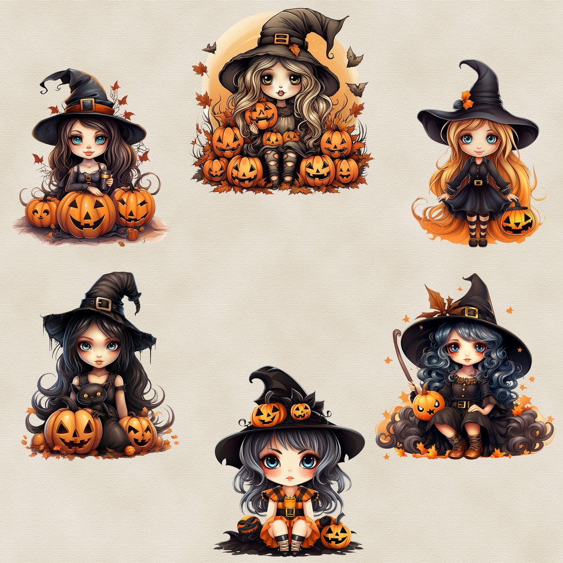 Witches Clipart, Halloween Graphics for Witch Junk Journal, Halloween ...