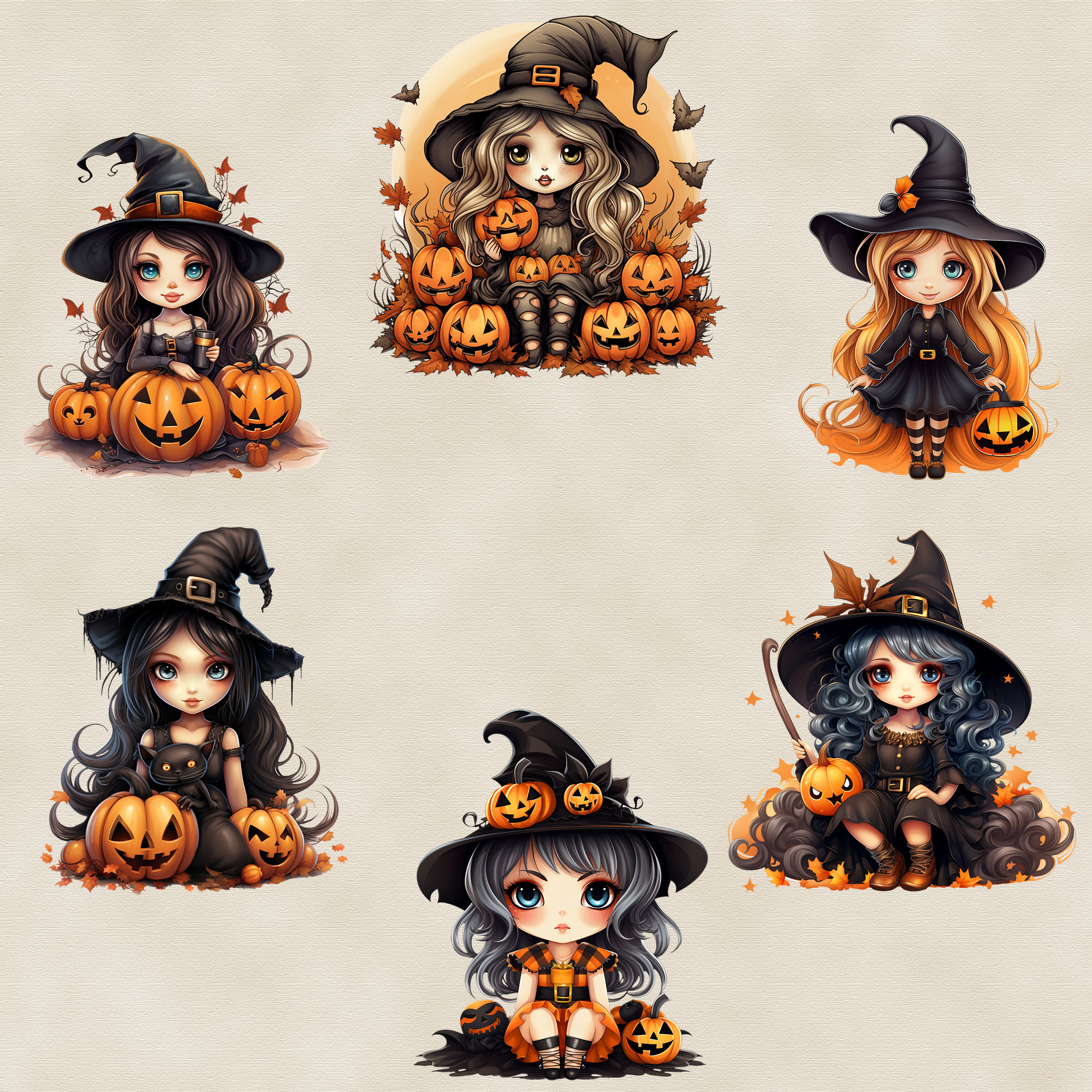 Cute Witch Clipart, Halloween Graphics, Junk Journal (digital Download ...