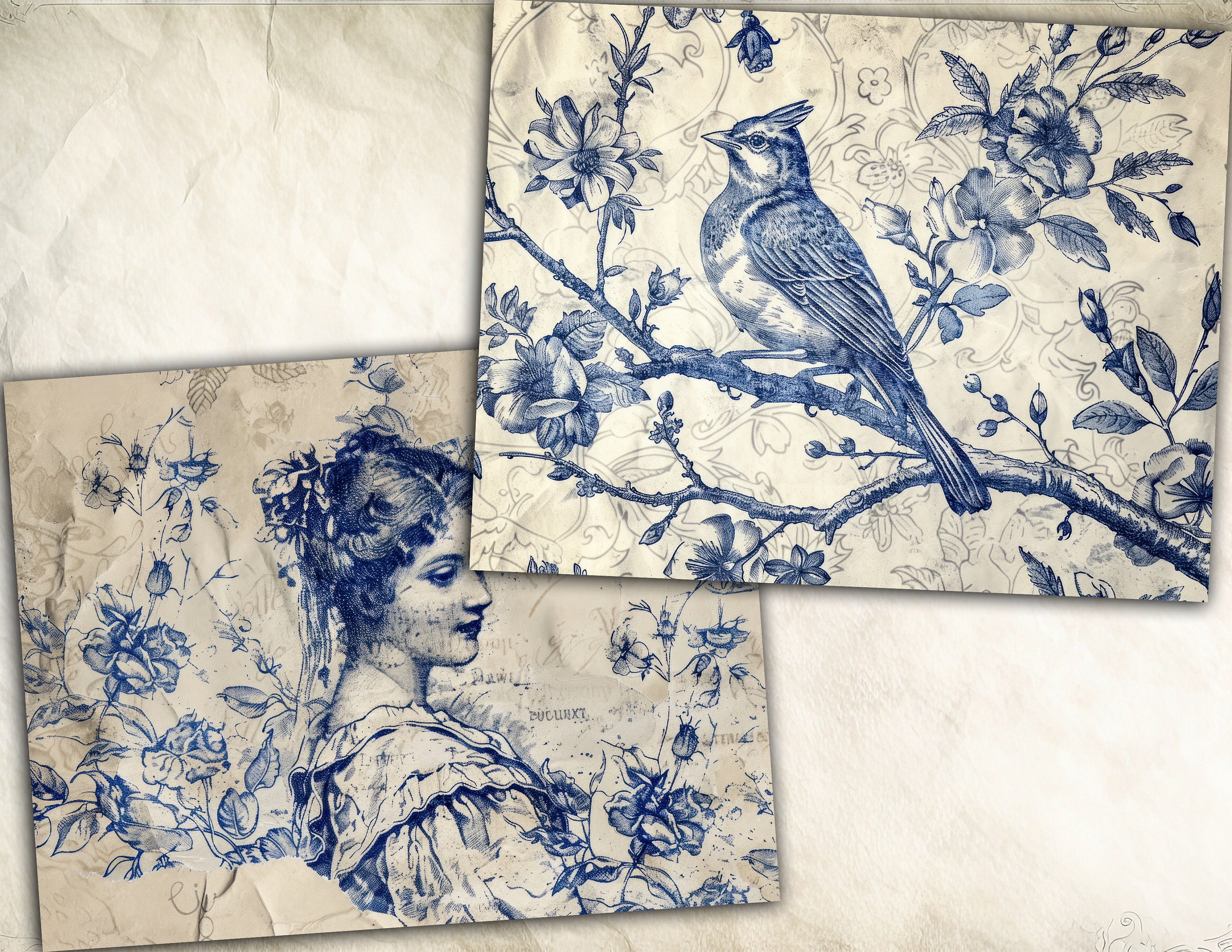 Blue Toile De Jouy Decoupage Papers,french Toile Scrapbook Album Kit ...