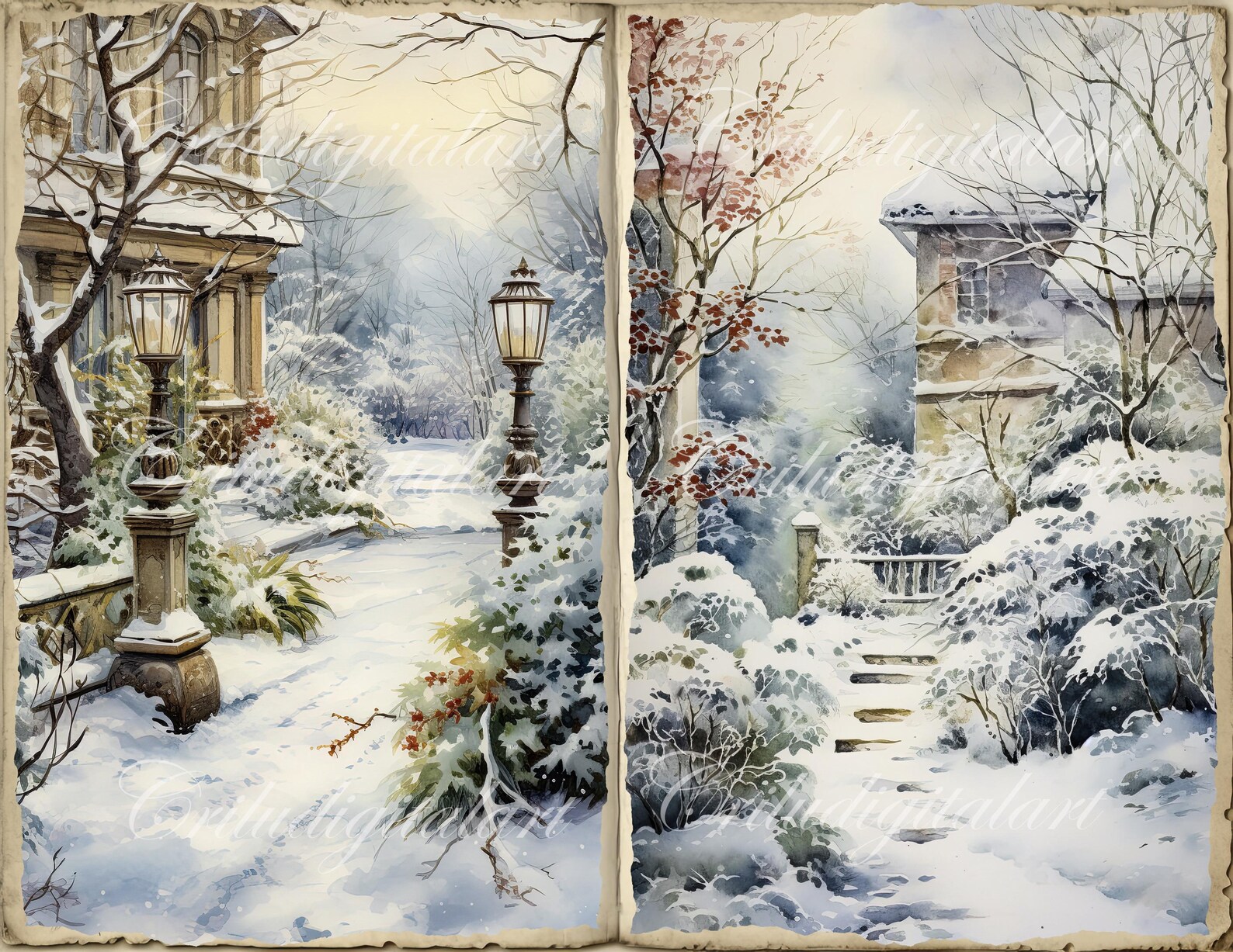 Victorian Winter Junk Journal Pages, Snowy Background Inserts, Winter ...